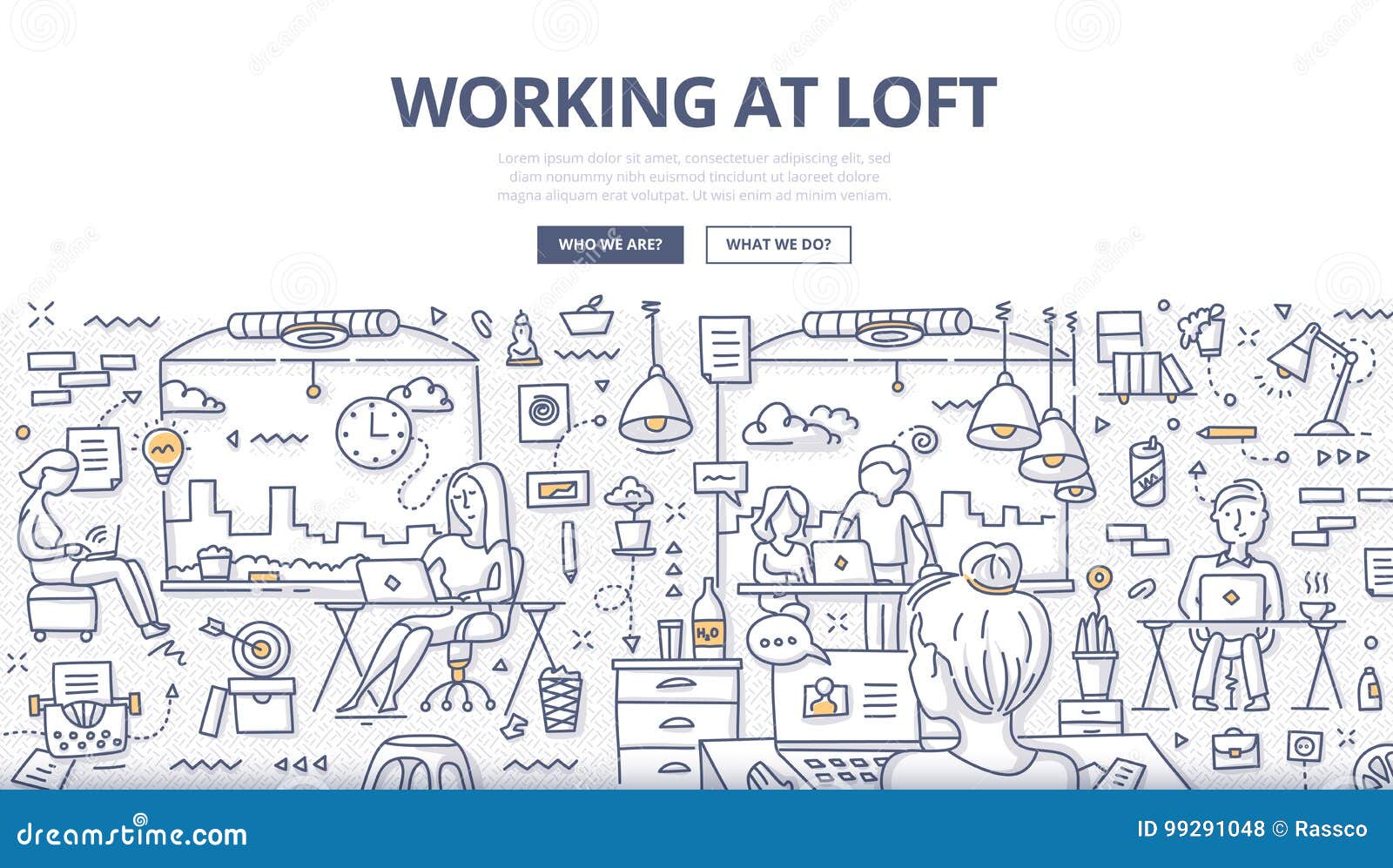 Working at Loft Doodle Concept Stock Vector - Illustration of loft ...