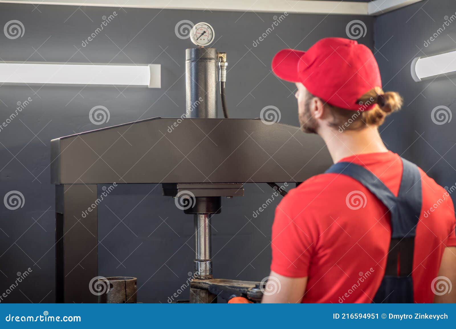Back View of Man in Overalls Near Machine Stock Image - Image of male ...
