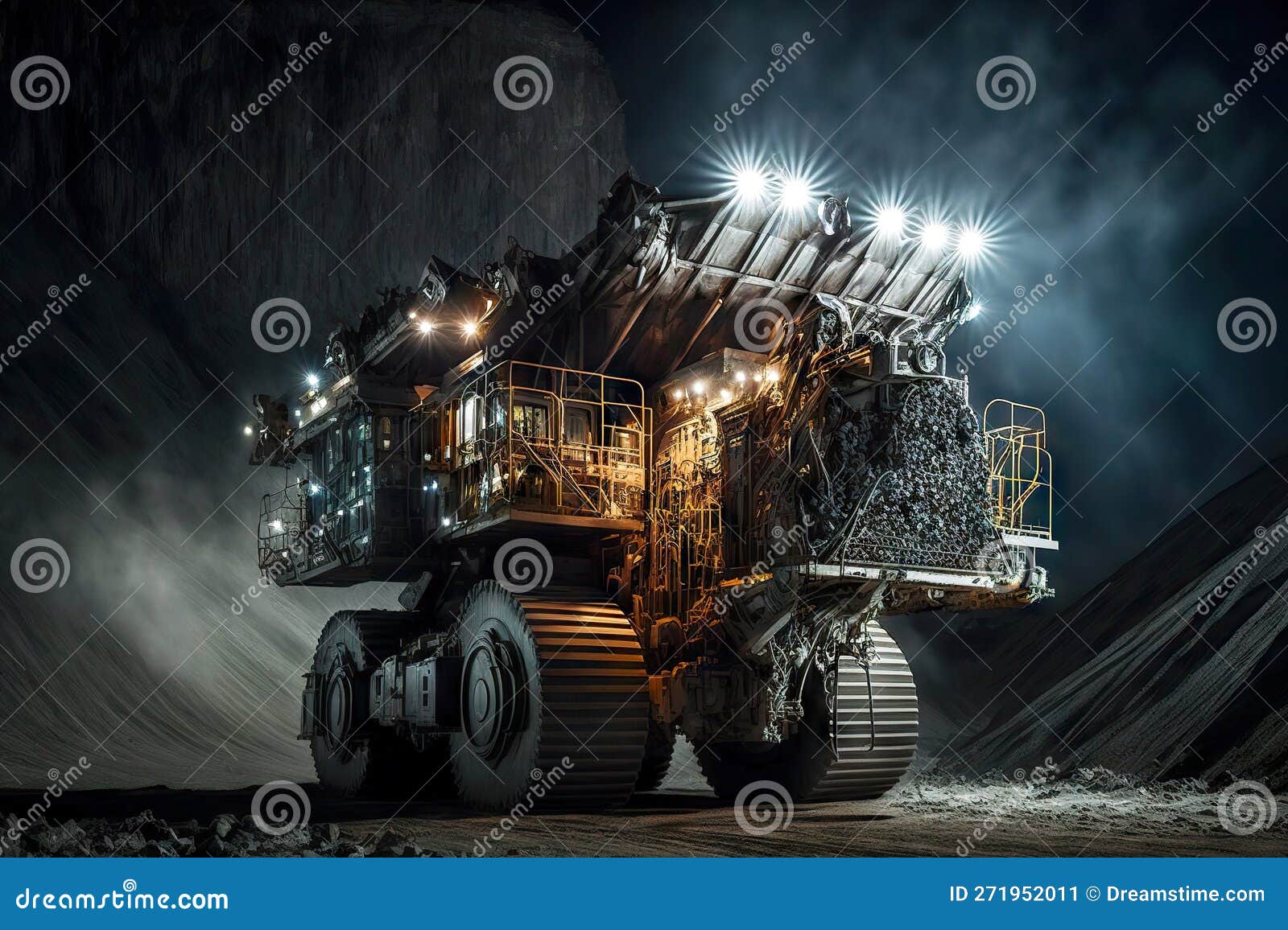 Working Machine in an Open Coal Mine at Night, Mining Industry Stock ...