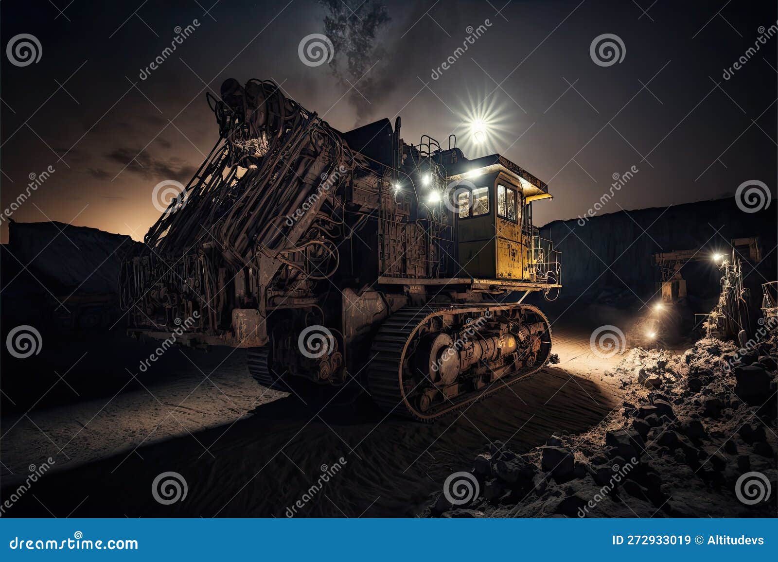 Working Machine in an Open Coal Mine at Night, Mining Industry Stock ...