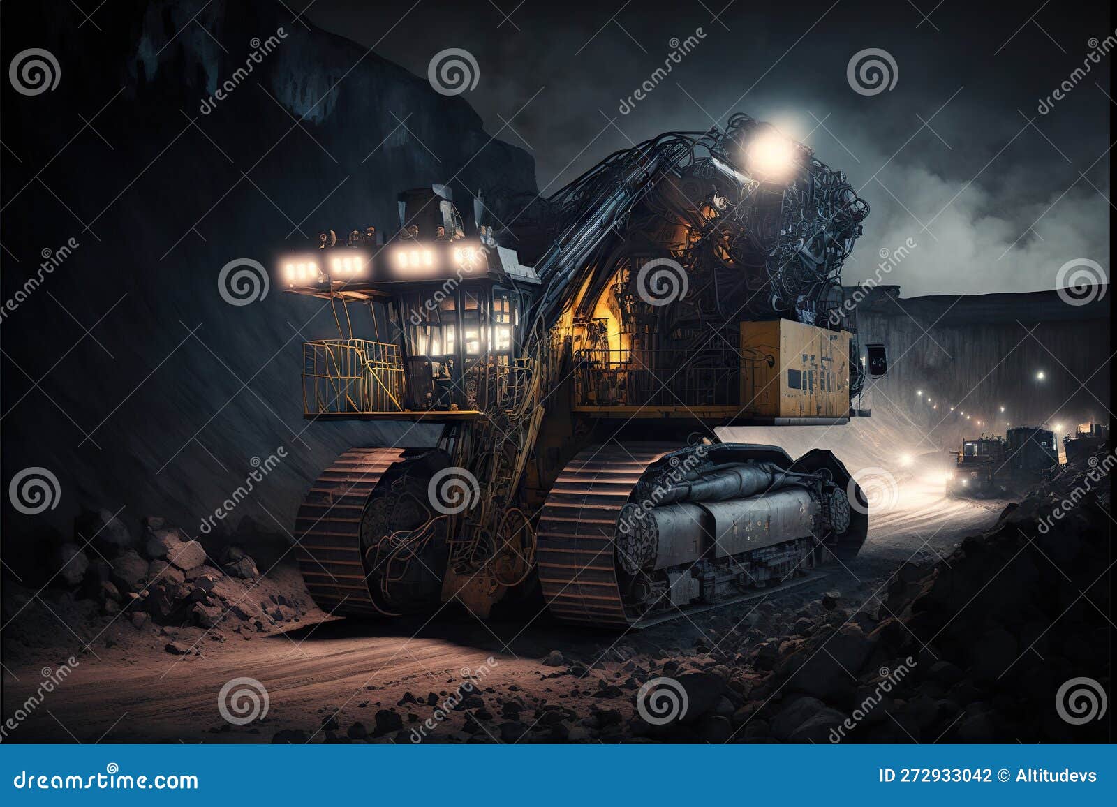 Working Machine in an Open Coal Mine at Night, Mining Industry Stock ...