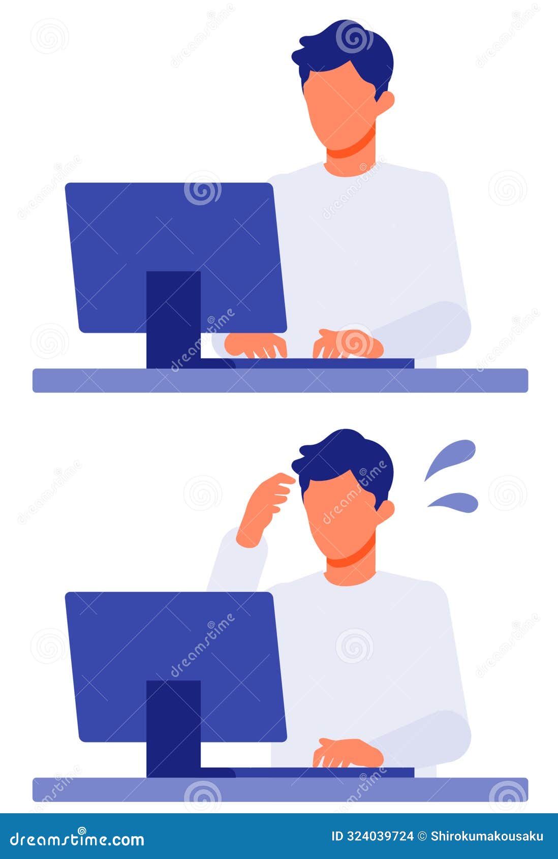 Working Man. Concept for Problem Solving. Man Cartoon Character. People ...