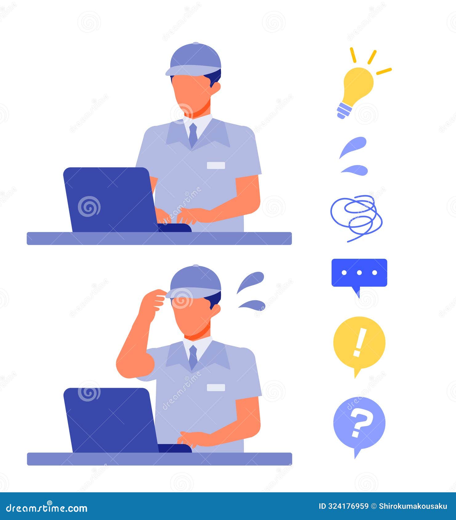 Working Man. Concept for Problem Solving. Man Cartoon Character. People ...