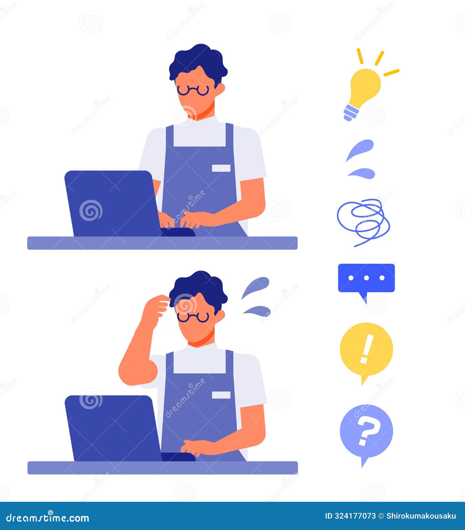 Working Man. Concept for Problem Solving. Man Cartoon Character. People ...