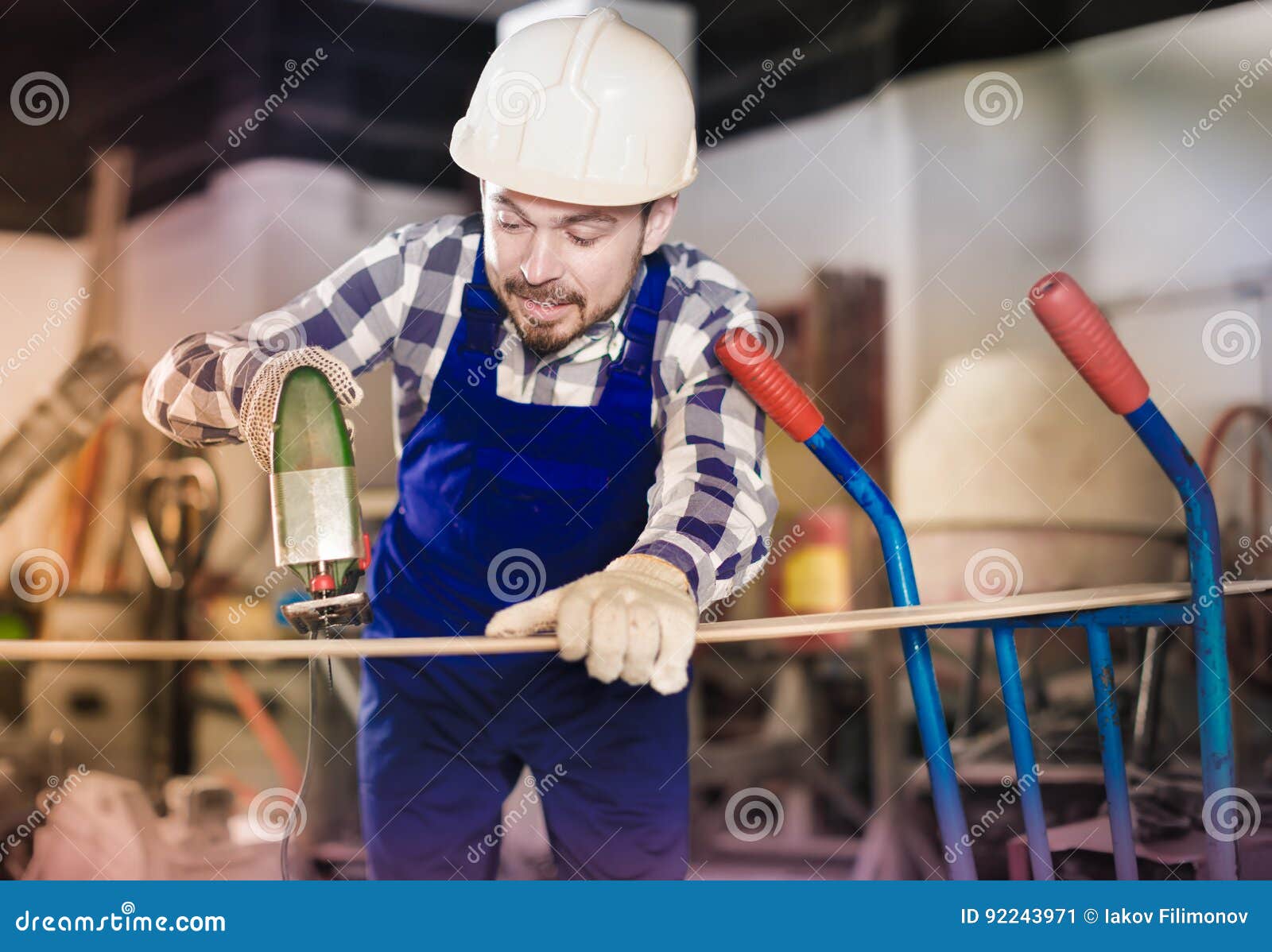 Working Man Practicing with Power Jigsaw Stock Image - Image of ...