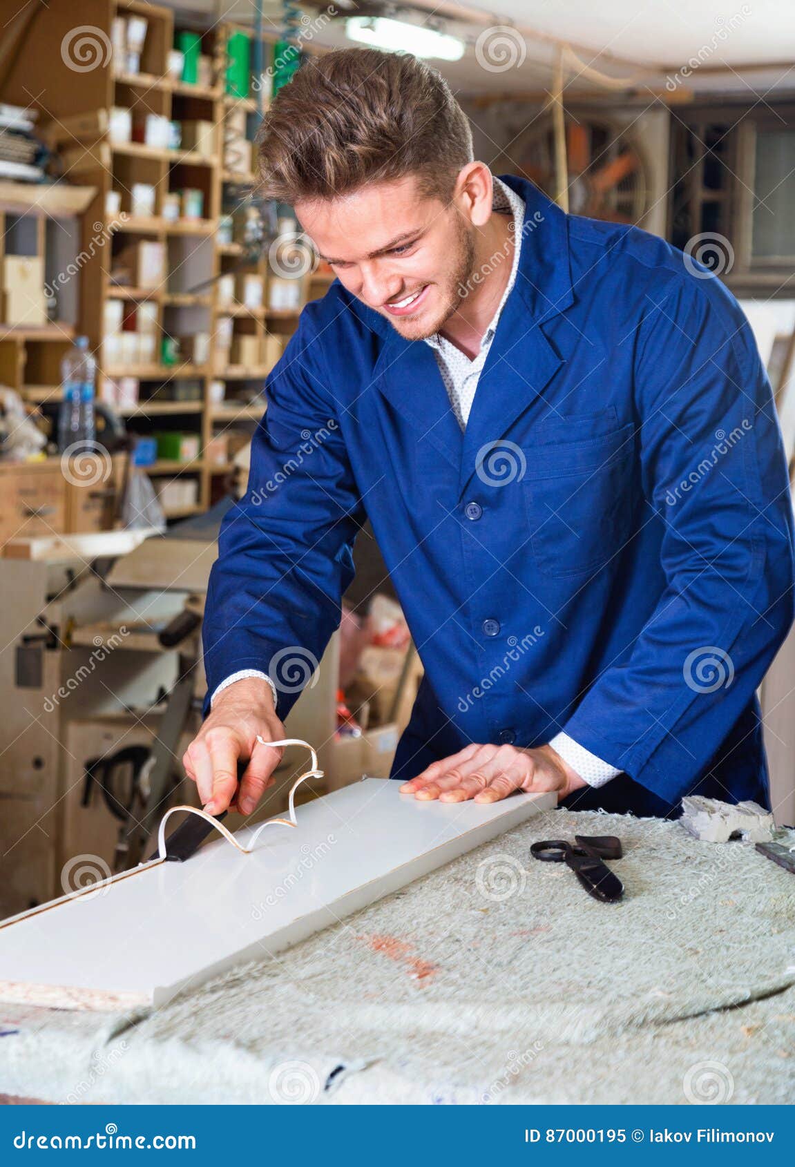 Working Man Practising His Skills in Plank Chiseling Stock Image ...