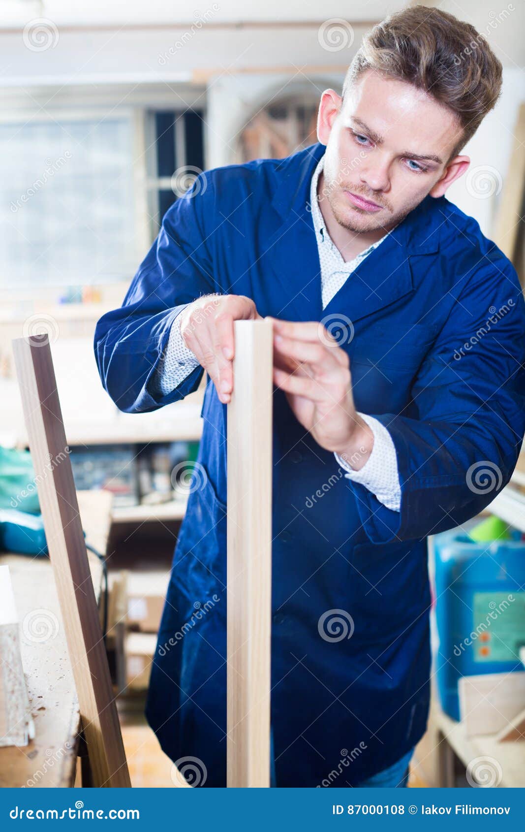 Working Man Preparing Chipboard for Work Stock Photo - Image of ...