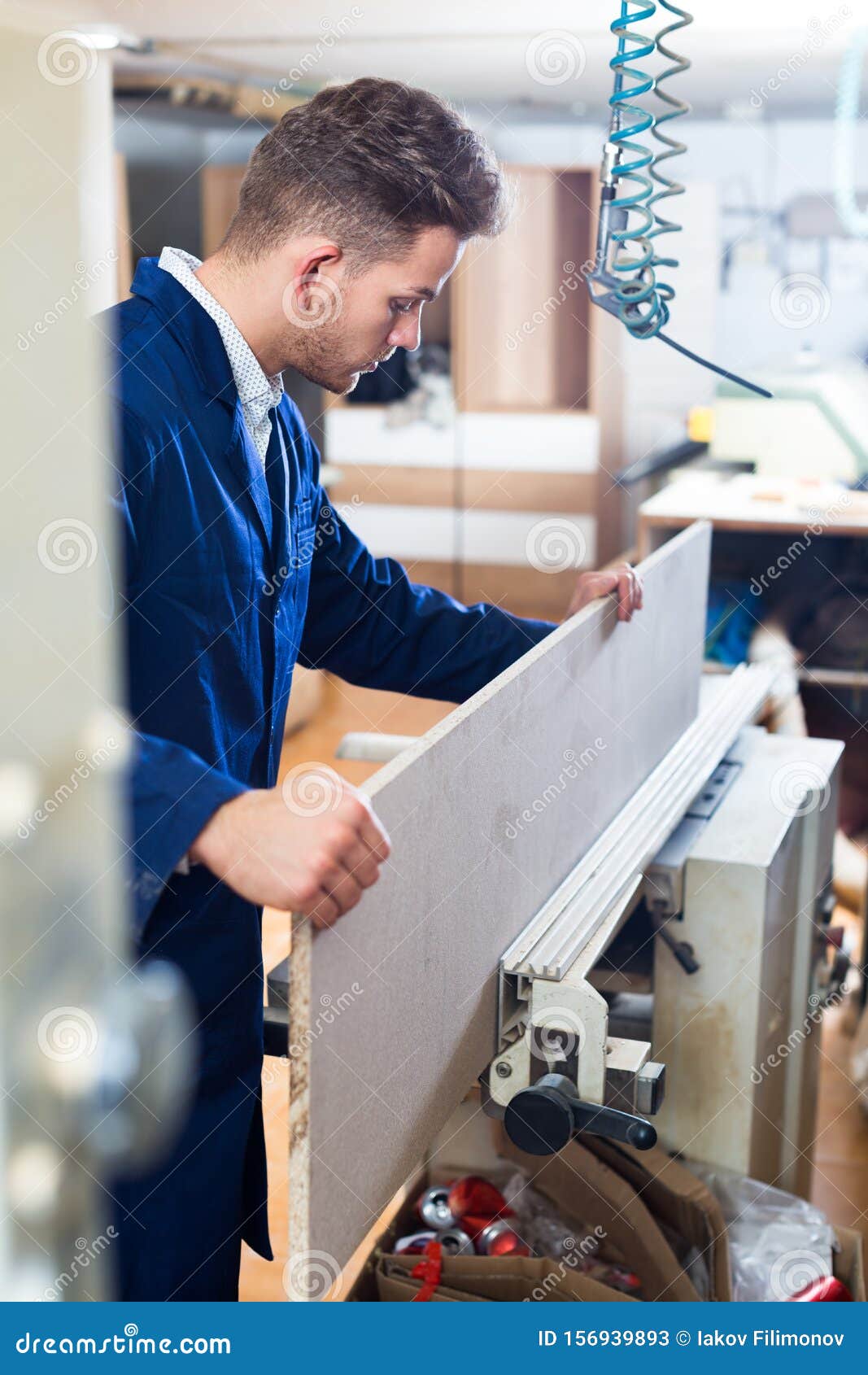 Working Man Preparing Chipboard for Work Stock Image - Image of ...