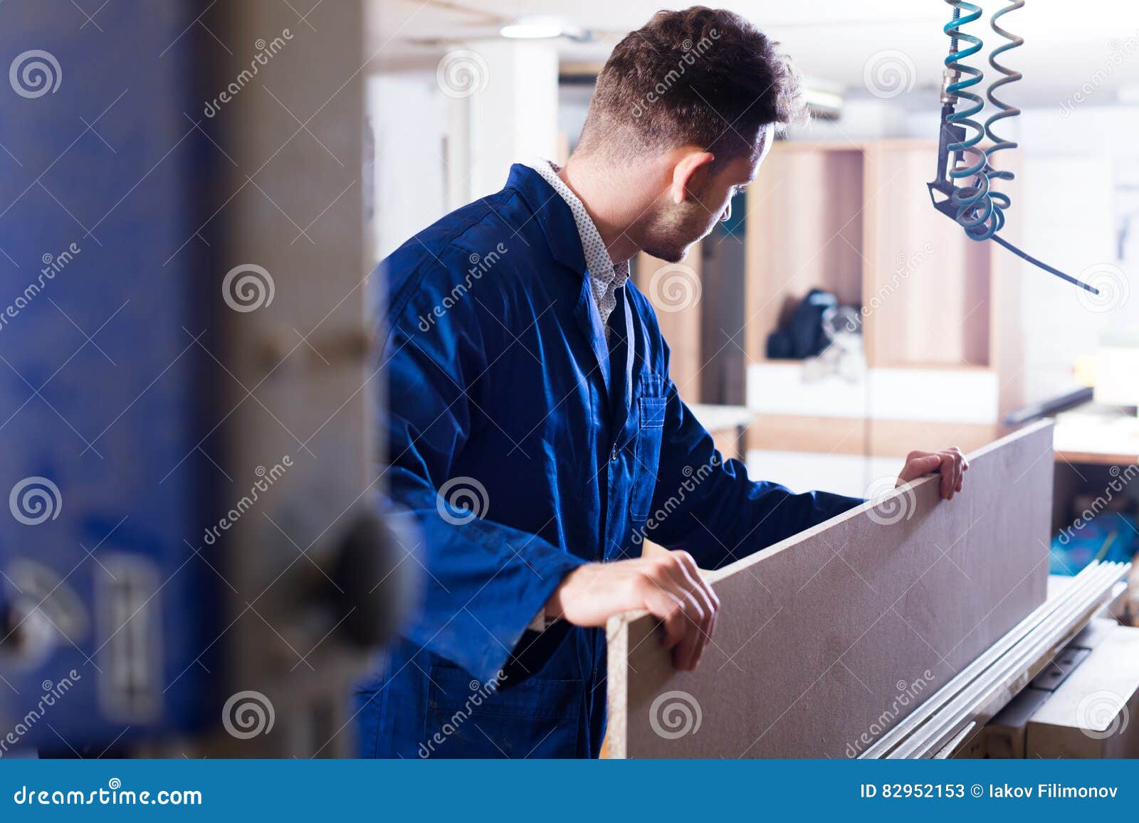 Working Man Preparing Chipboard for Work Stock Image - Image of ...