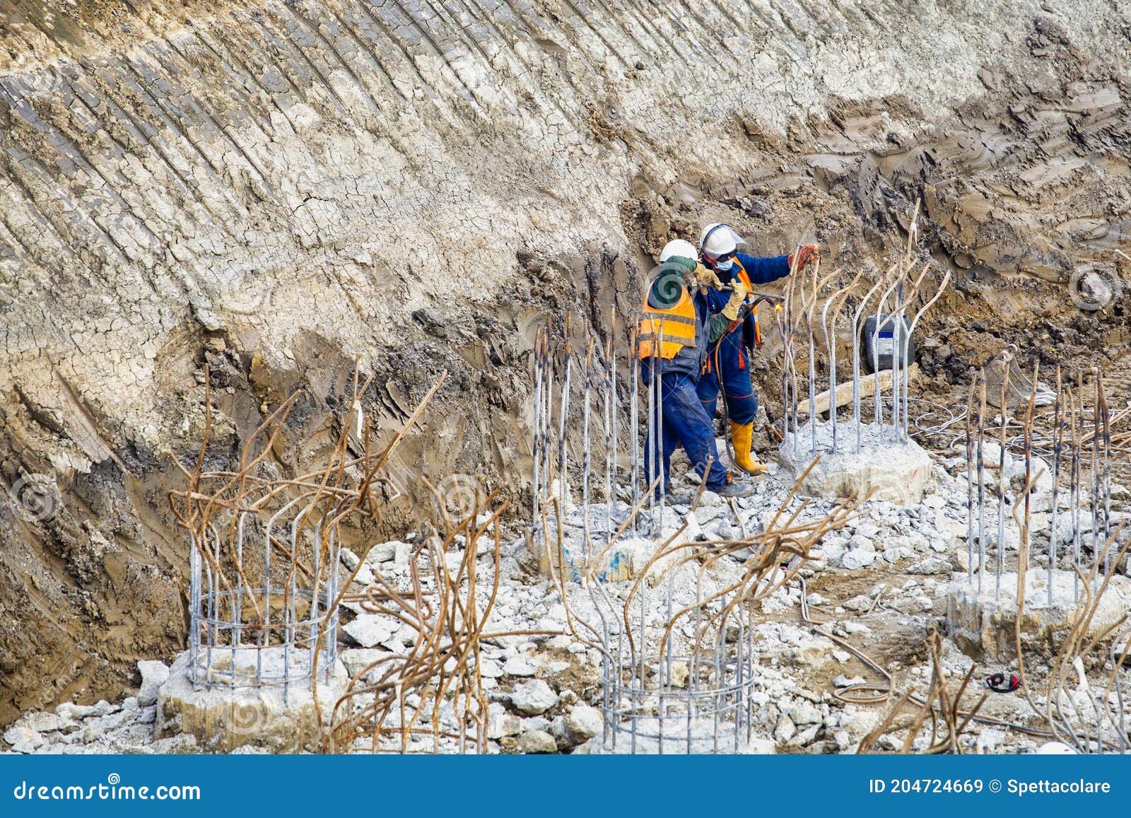 Working with Mask at Construction Site Editorial Stock Image - Image of ...