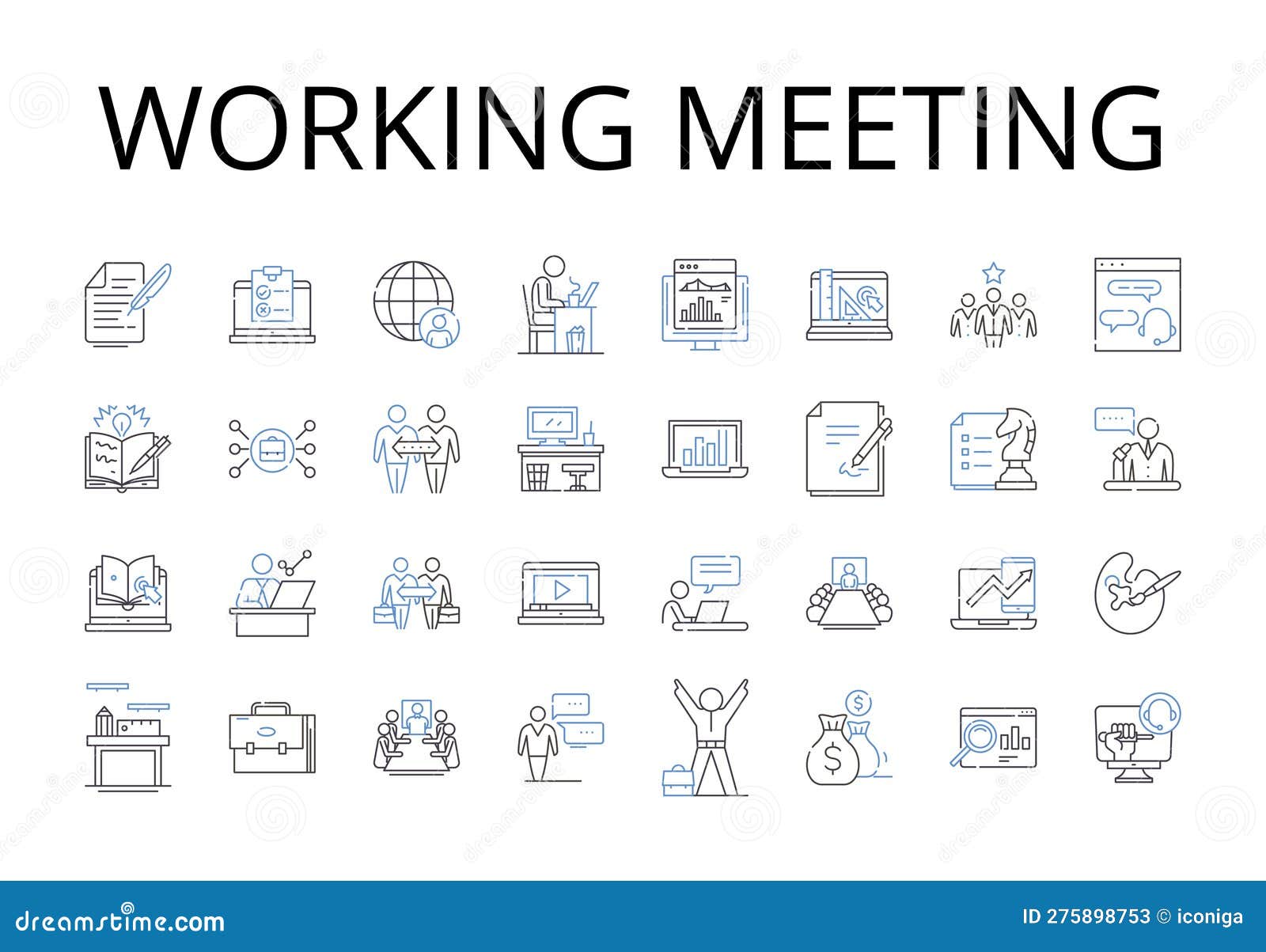 Working Meeting Line Icons Collection. Planning Session, Team ...