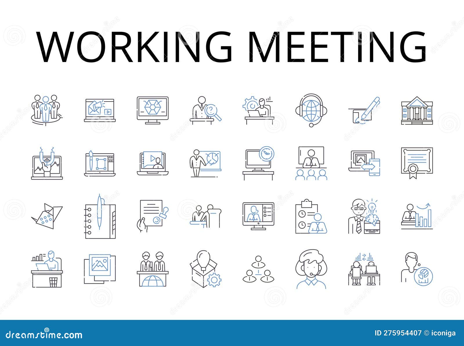 Working Meeting Line Icons Collection. Planning Session, Team ...