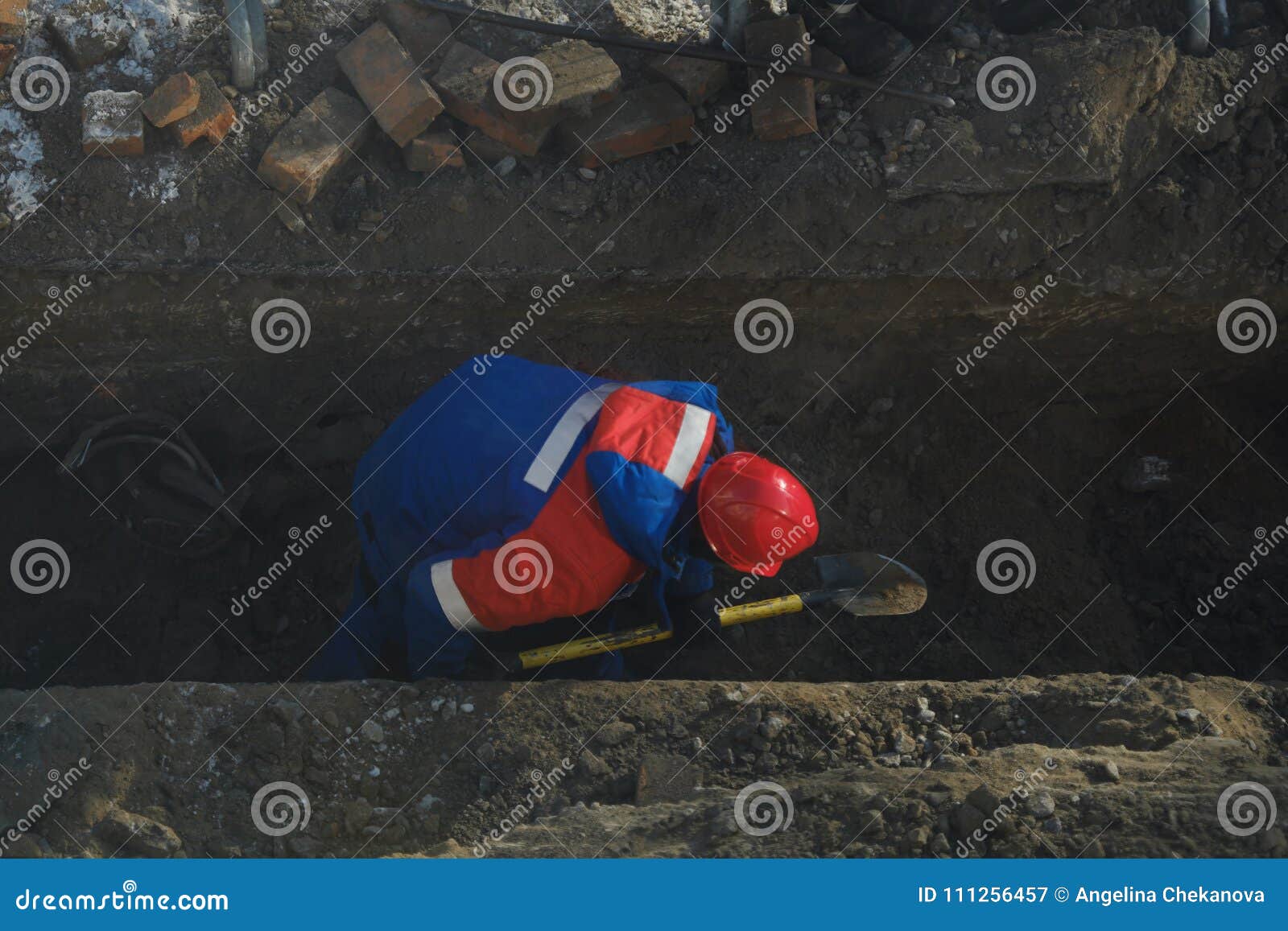 Working Men in the Form of Standing Around a Sand Pit Stock Image ...