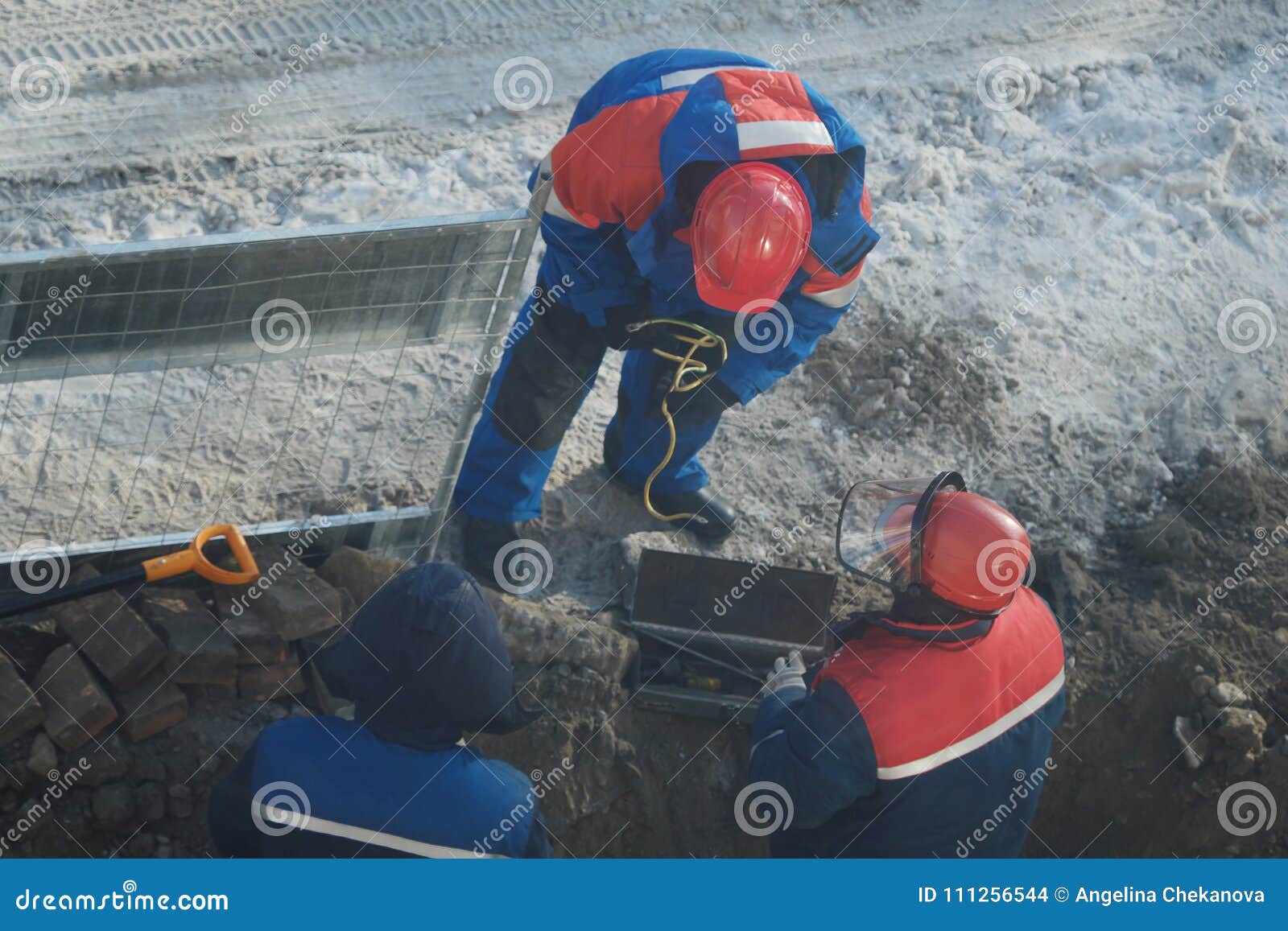 Working Men in the Form of Standing Around a Sand Pit Stock Photo ...