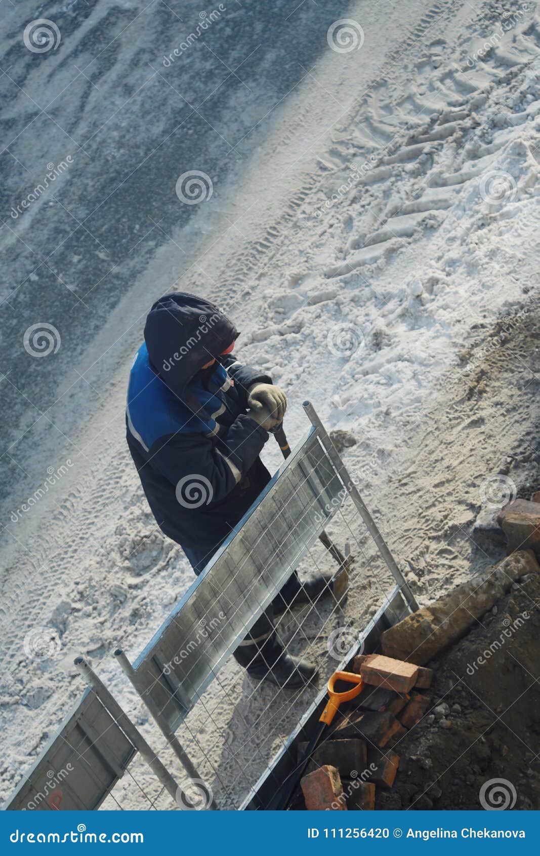 Working Men in the Form of Standing Around a Sand Pit Stock Photo ...