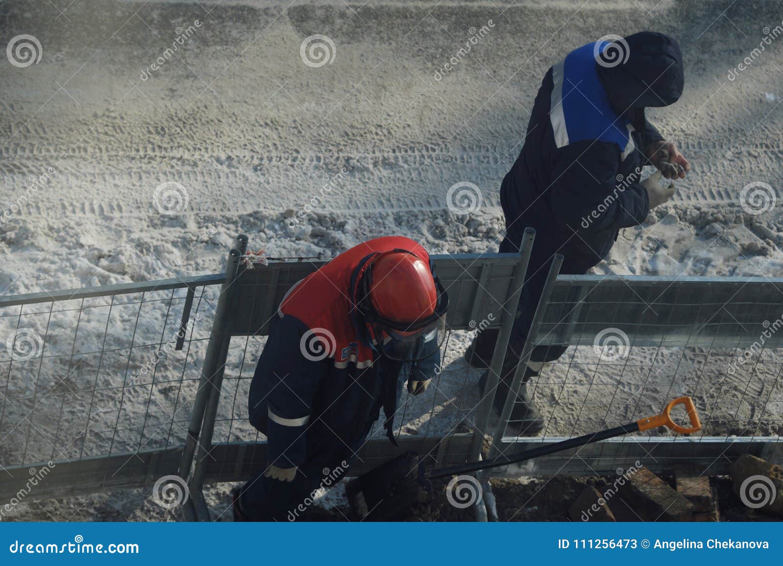 Working Men in the Form of Standing Around a Sand Pit Stock Image ...