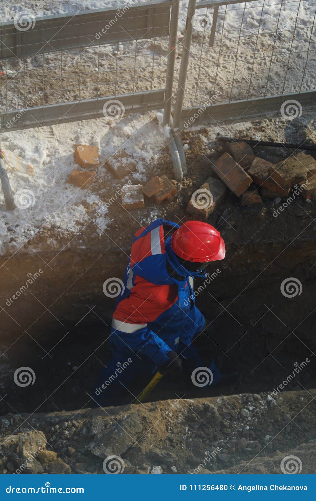 Working Men in the Form of Standing Around a Sand Pit Stock Photo ...