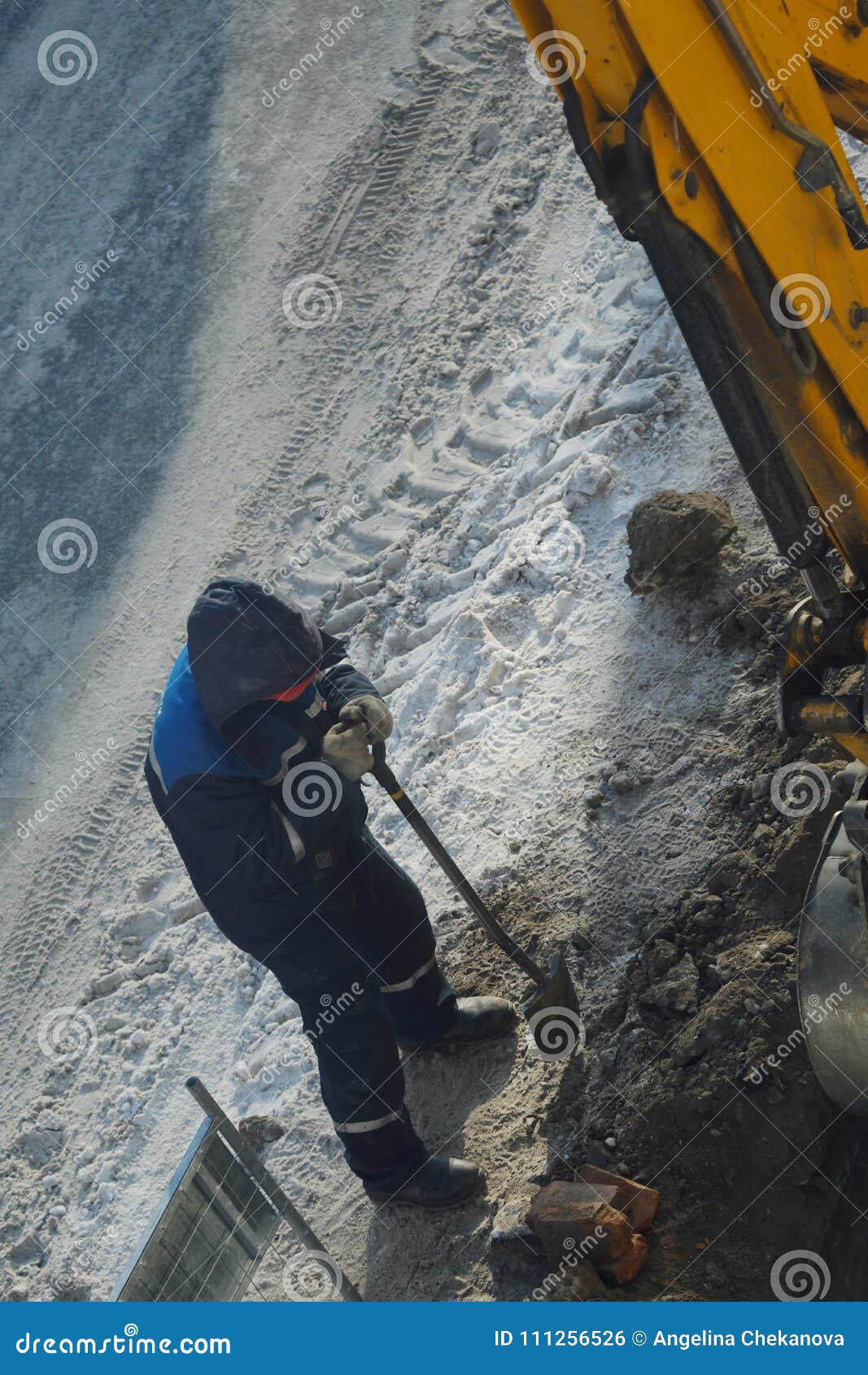Working Men in the Form of Standing Around a Sand Pit Stock Photo ...