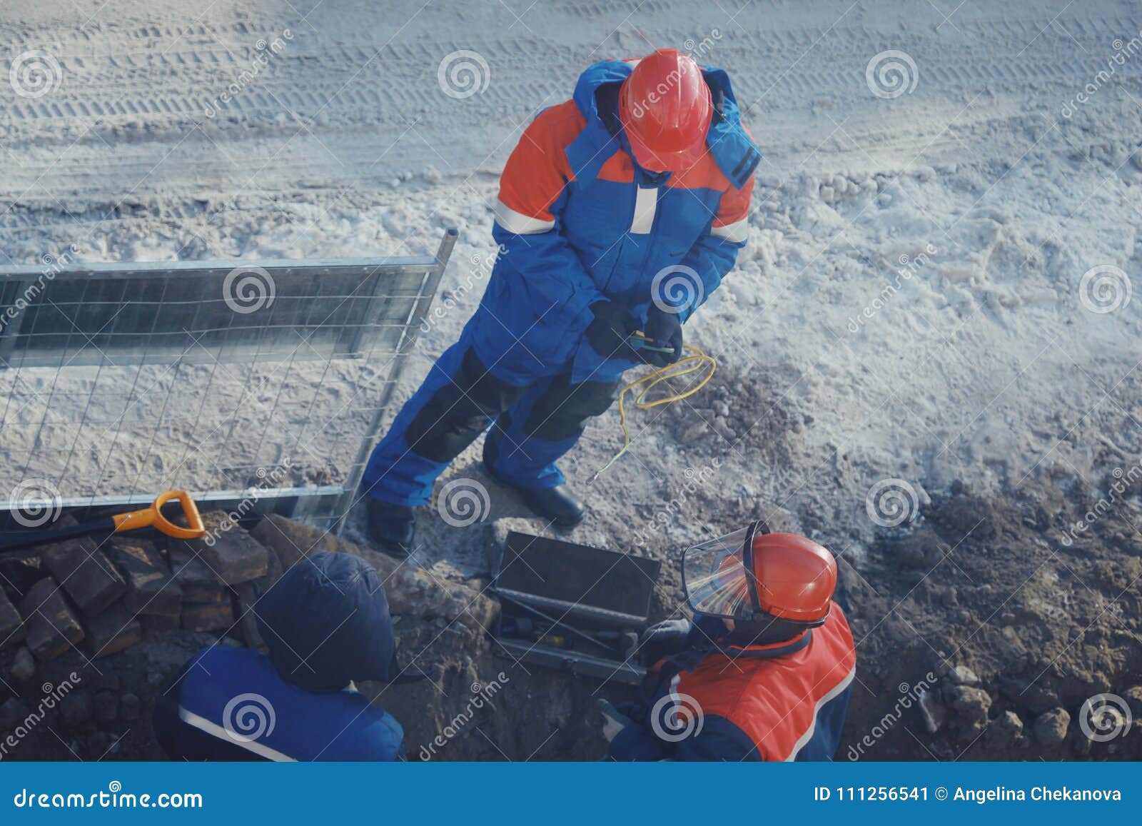 Working Men in the Form of Standing Around a Sand Pit Stock Image ...