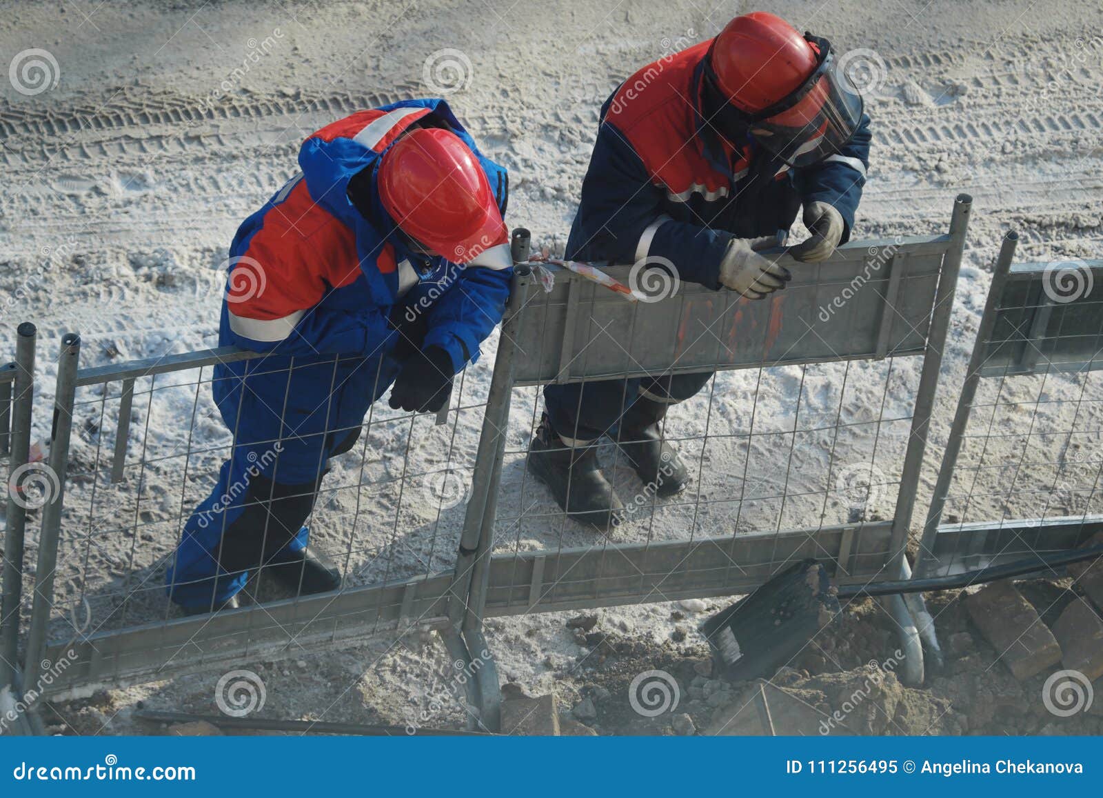 Working Men in the Form of Standing Around a Sand Pit Stock Image ...