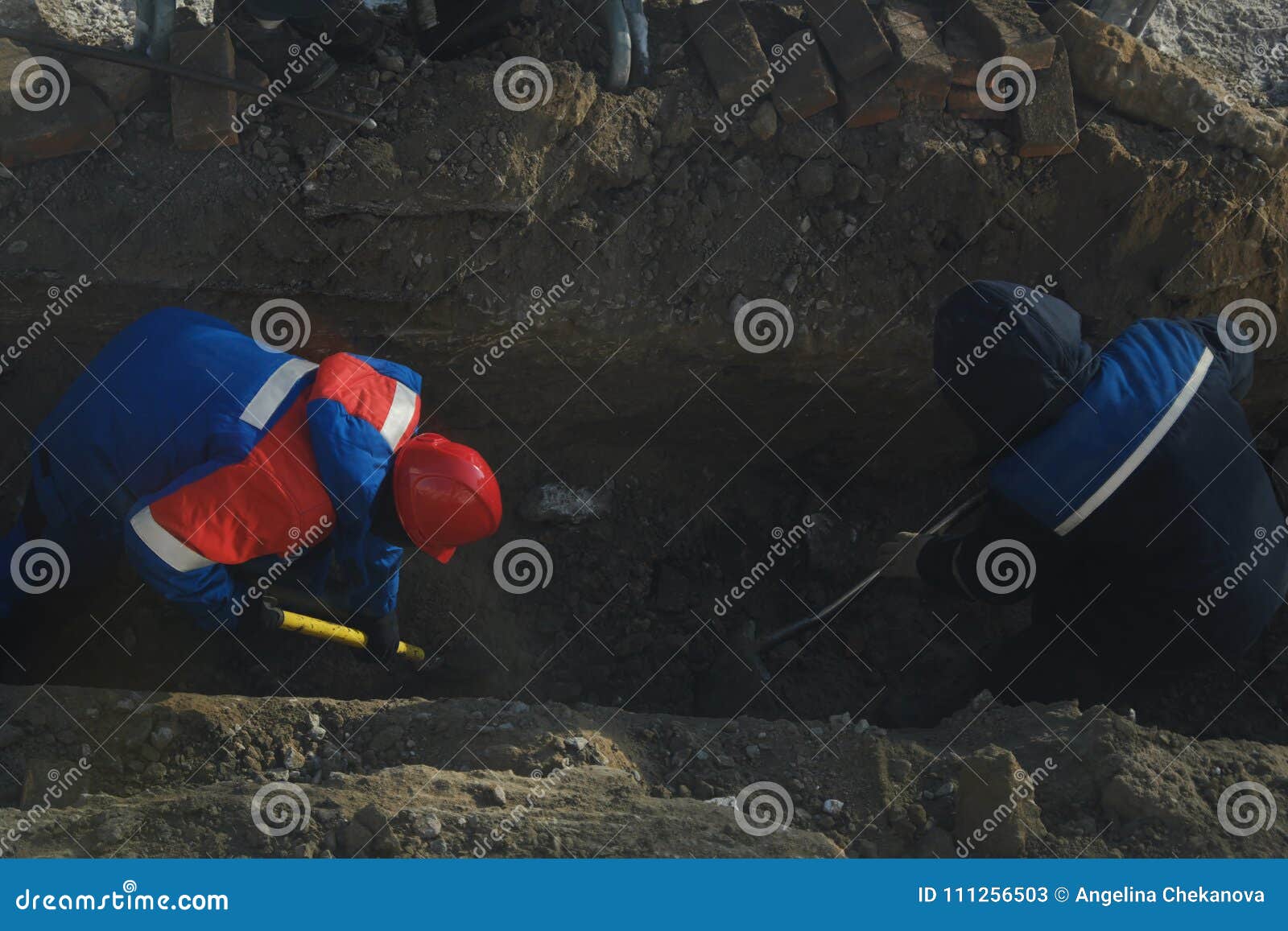 Working Men in the Form of Standing Around a Sand Pit Stock Image ...