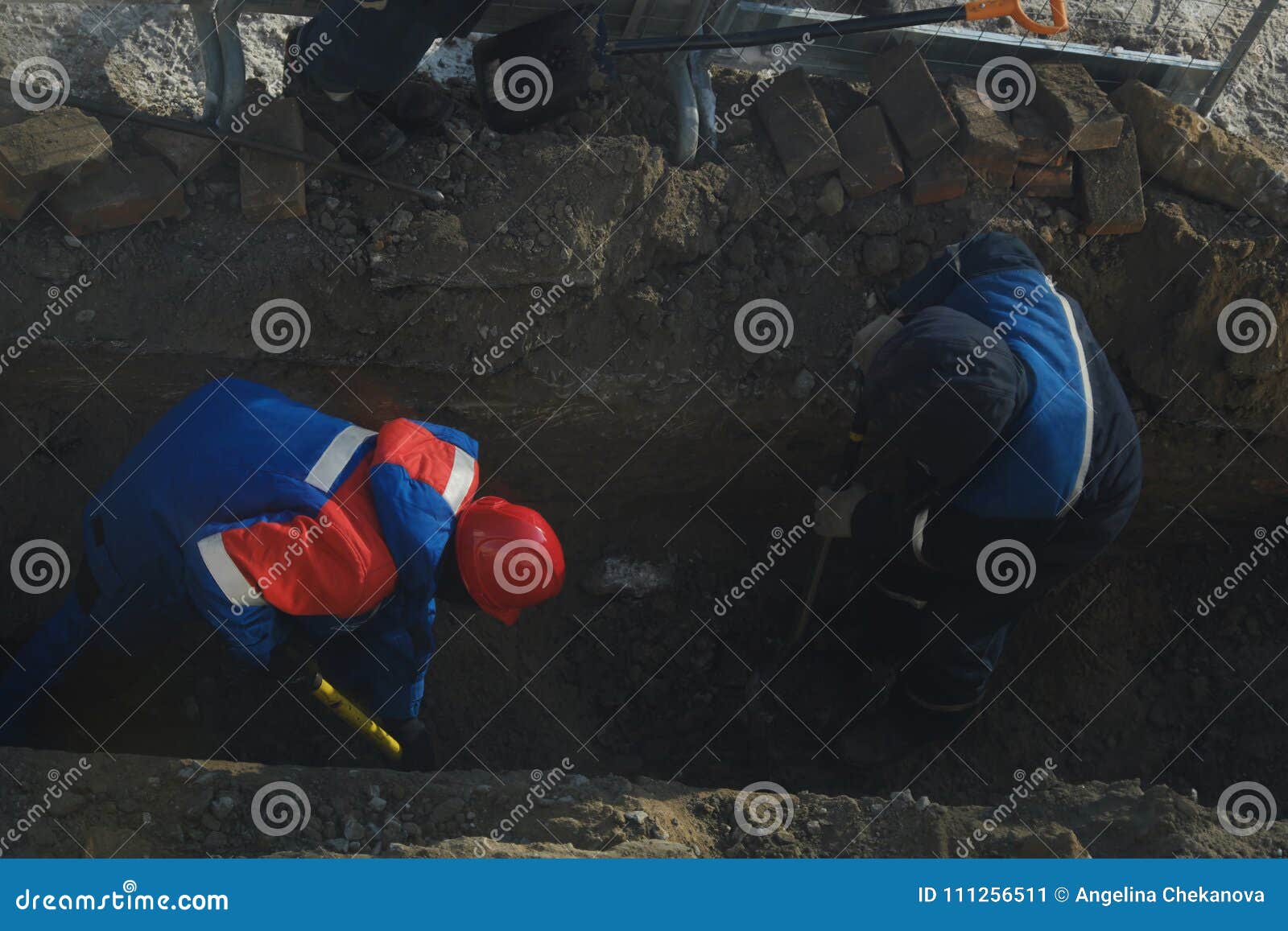 Working Men in the Form of Standing Around a Sand Pit Stock Image ...