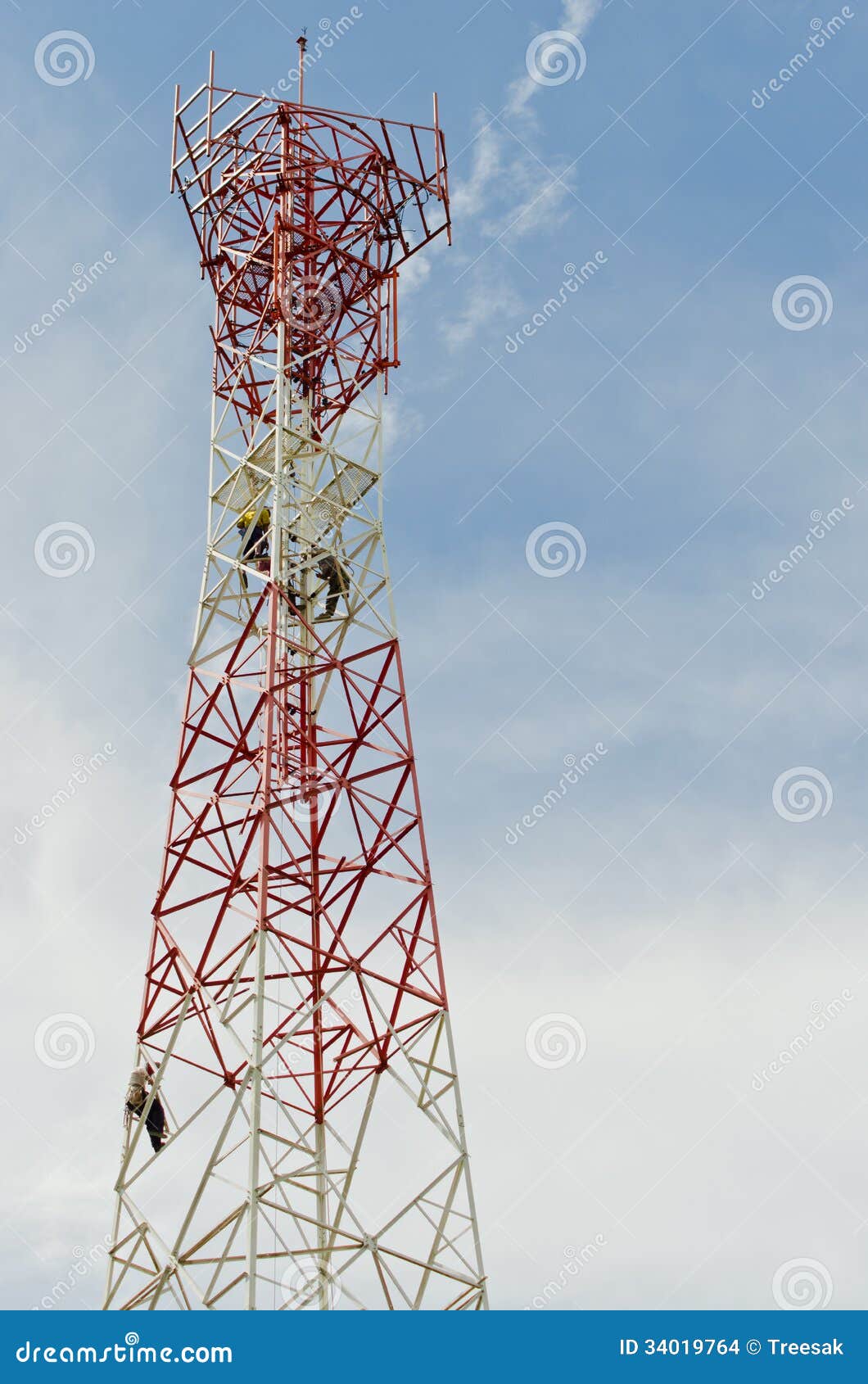 Working Men on High Communication Pole Stock Photo - Image of building ...