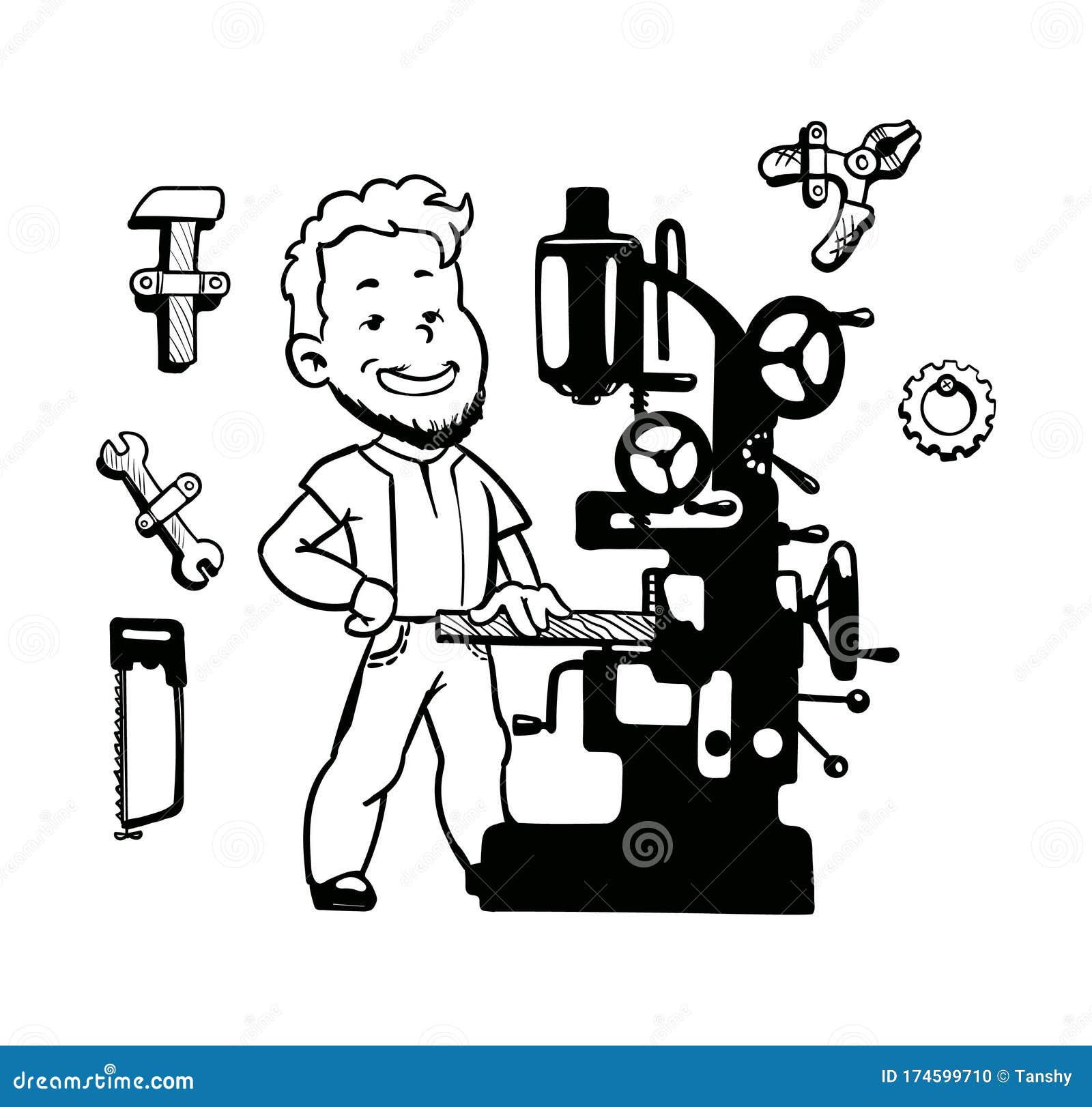 Working Metal Industry Machine Tool Work Tools Set Vector Stock Vector ...