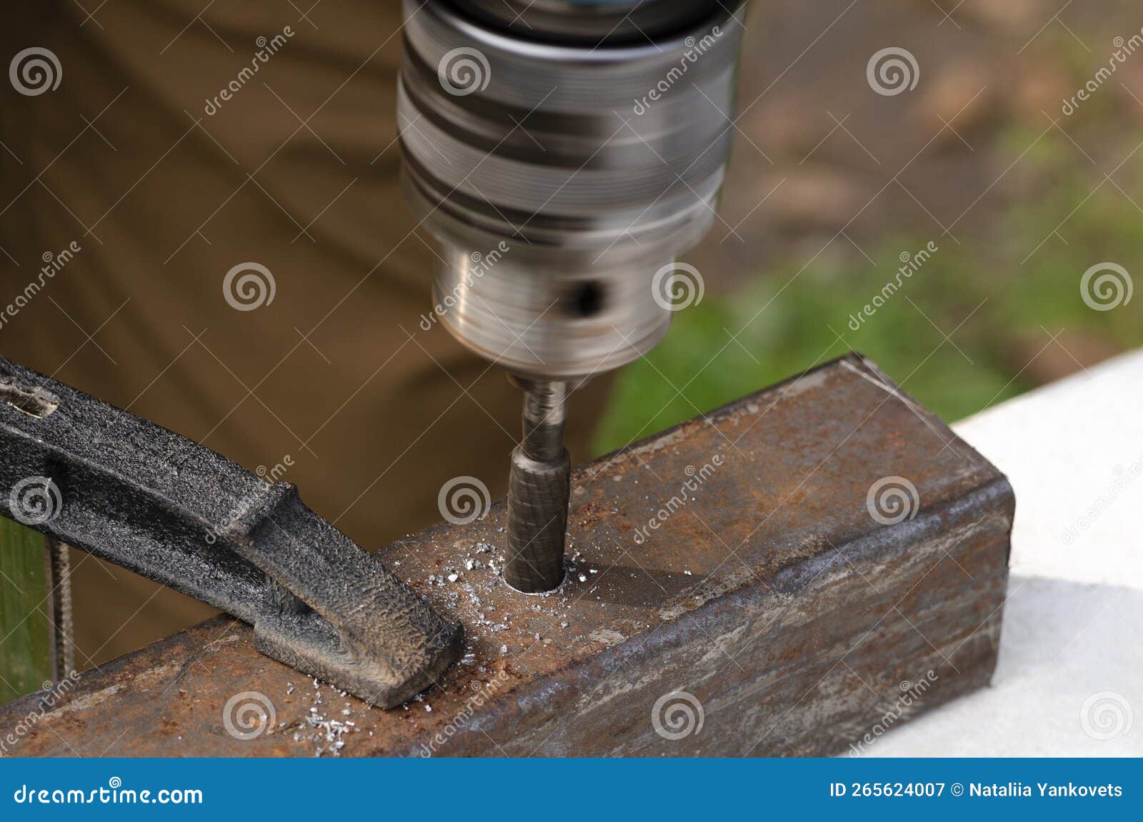 Working with Metal. Men S Hands with a Drill Stock Image - Image of ...