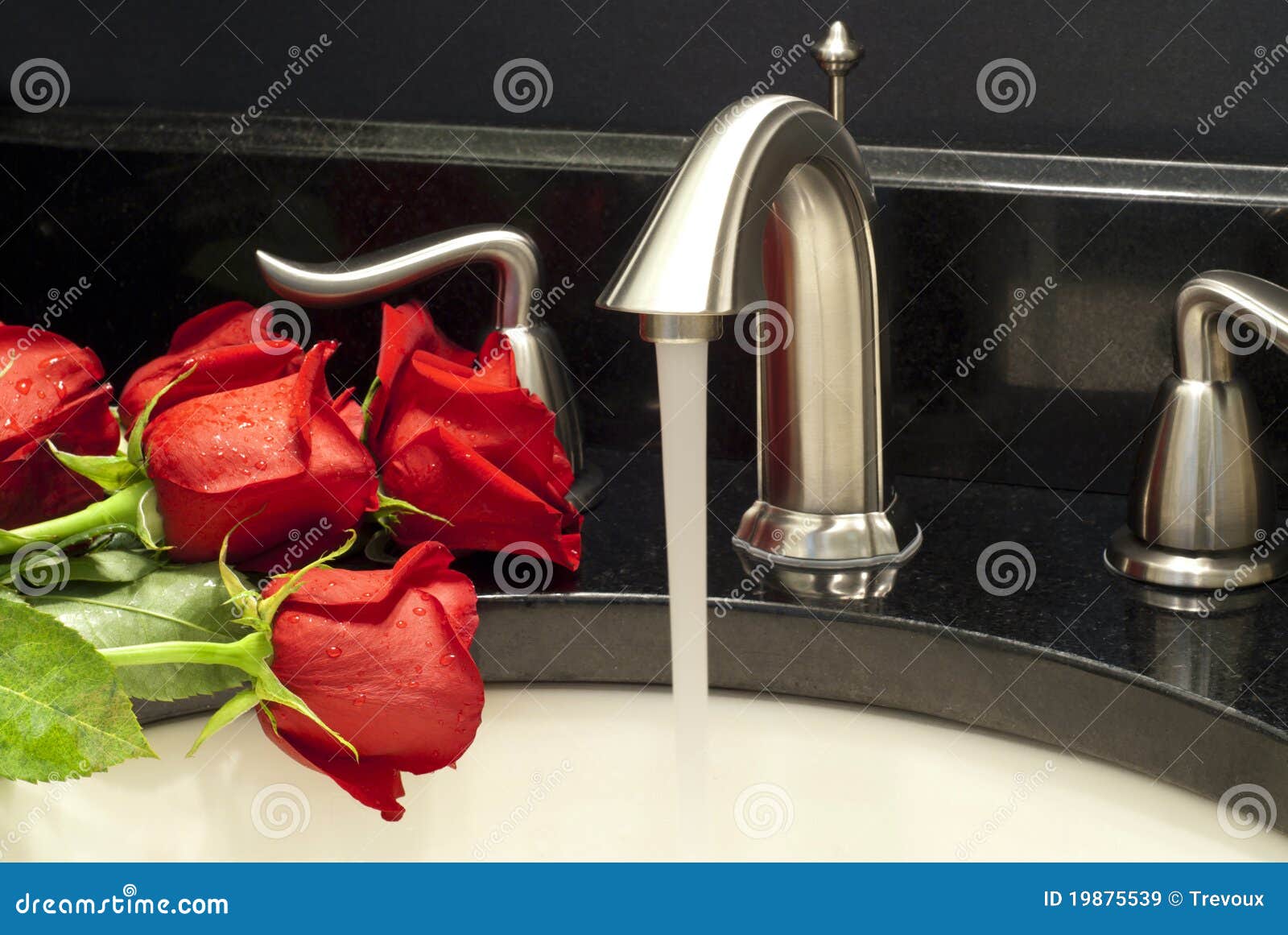 Working Mixer Tap with a Few Roses on a Counter Stock Image - Image of ...