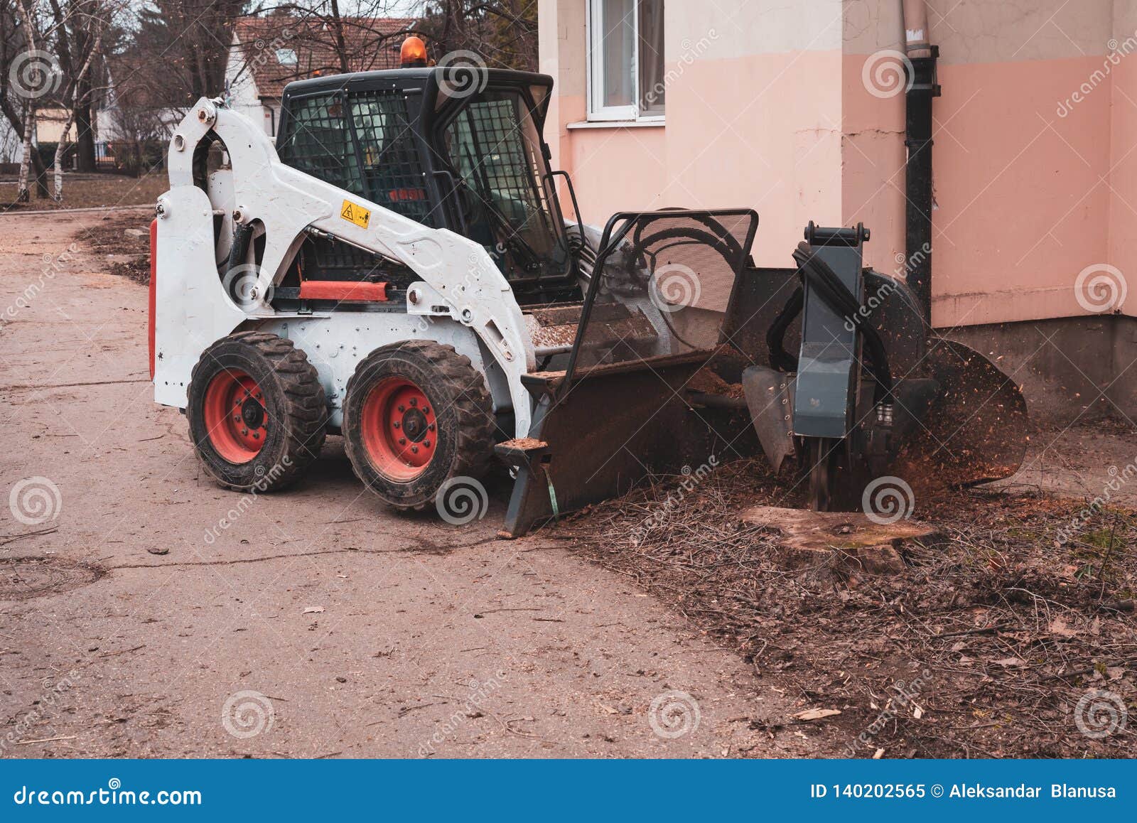 Working Mobile Machine for Cutting Wood Tree Stump Stock Image - Image ...