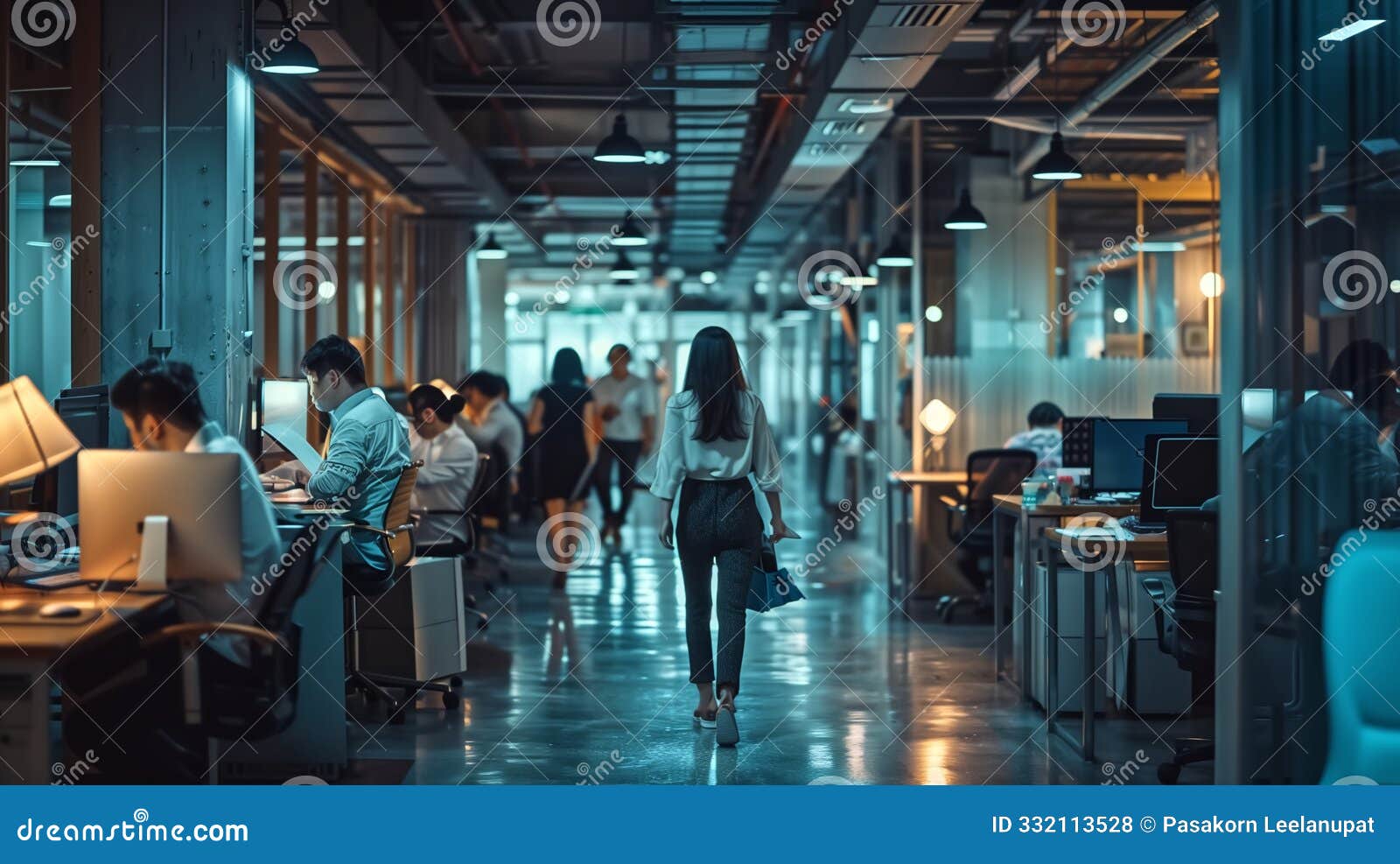 Working in a Modern Office with a Sense of Tightness Crowded, Co Stock ...