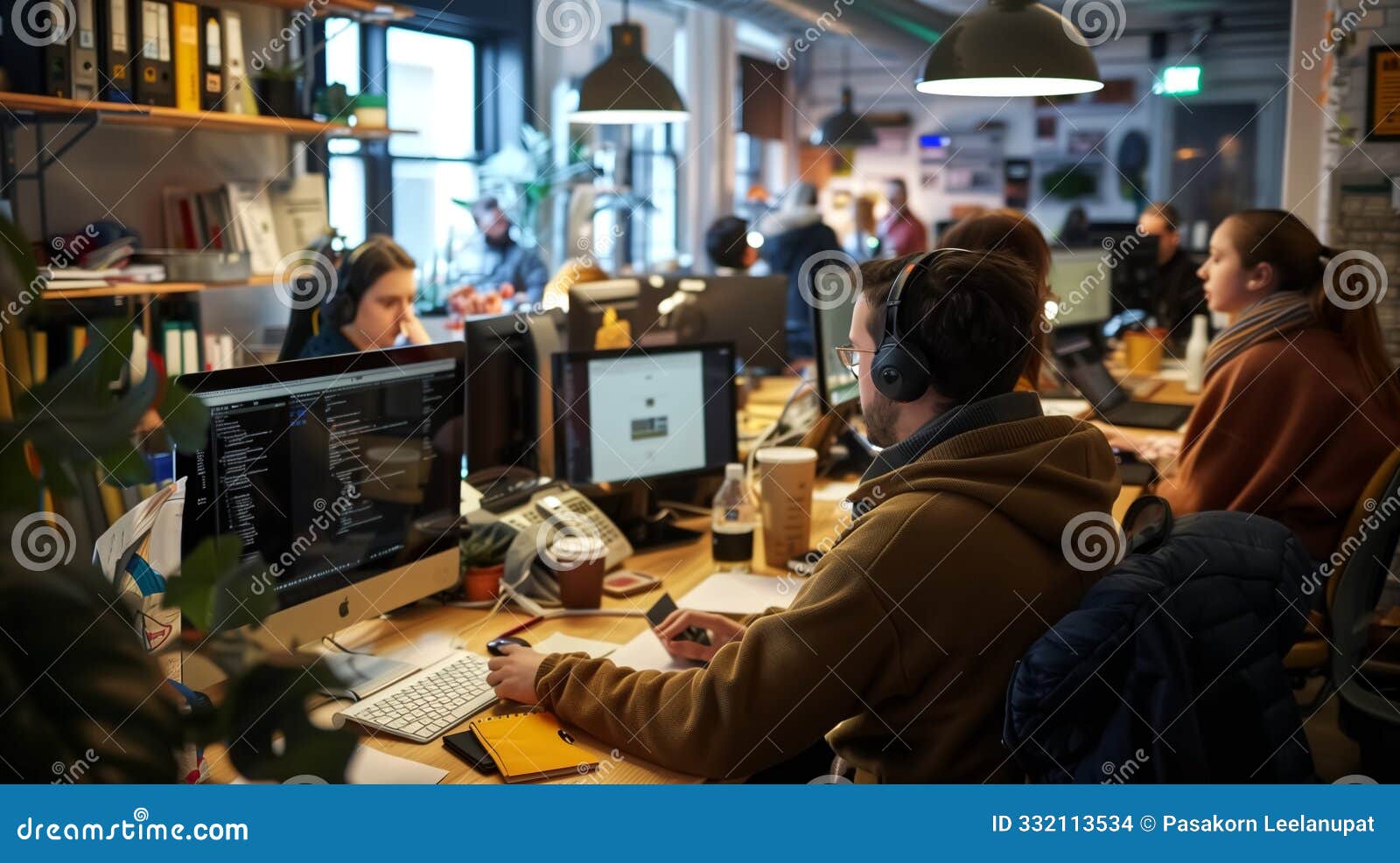 Working in a Modern Office with a Sense of Tightness Crowded, Co Stock ...