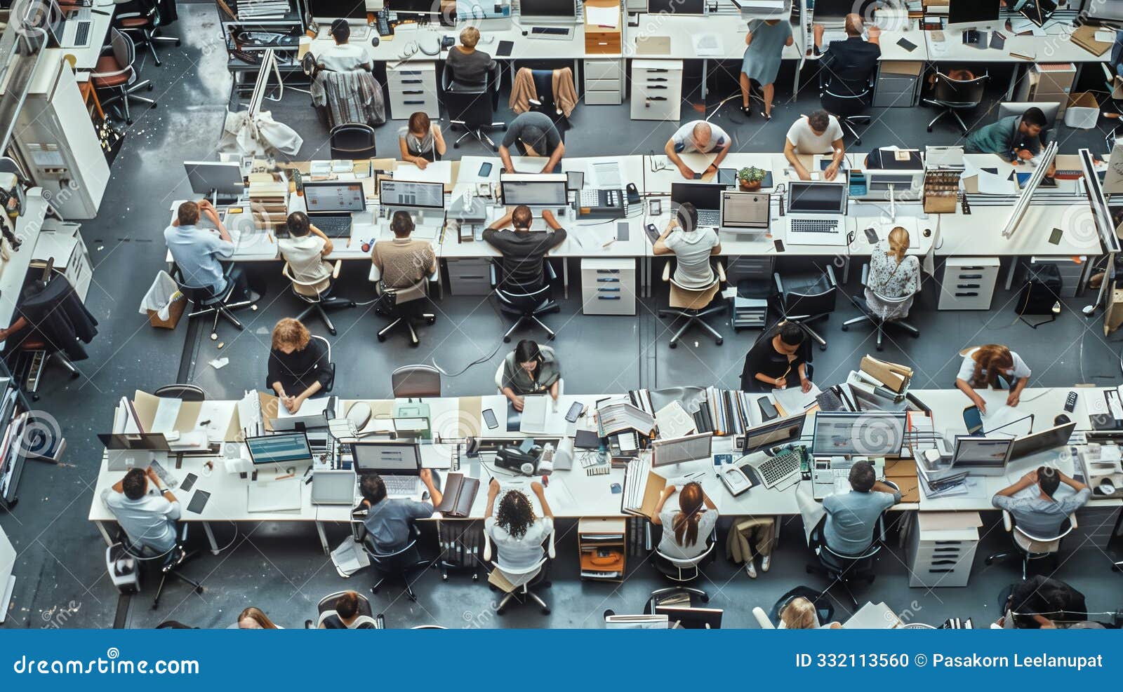 Working in a Modern Office with a Sense of Tightness Crowded, Co Stock ...