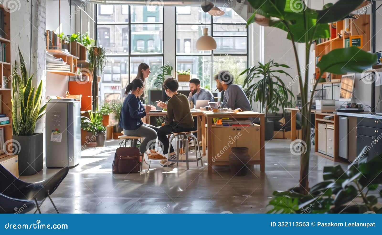 Working in a Modern Office with a Sense of Tightness Crowded, Co Stock ...