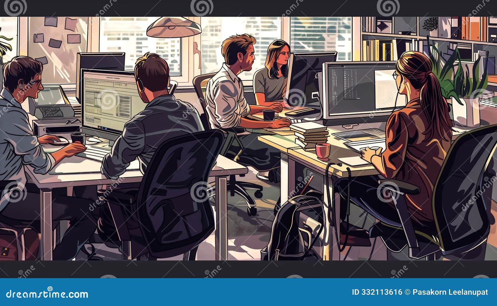 Working in a Modern Office with a Sense of Tightness Crowded, Co Stock ...