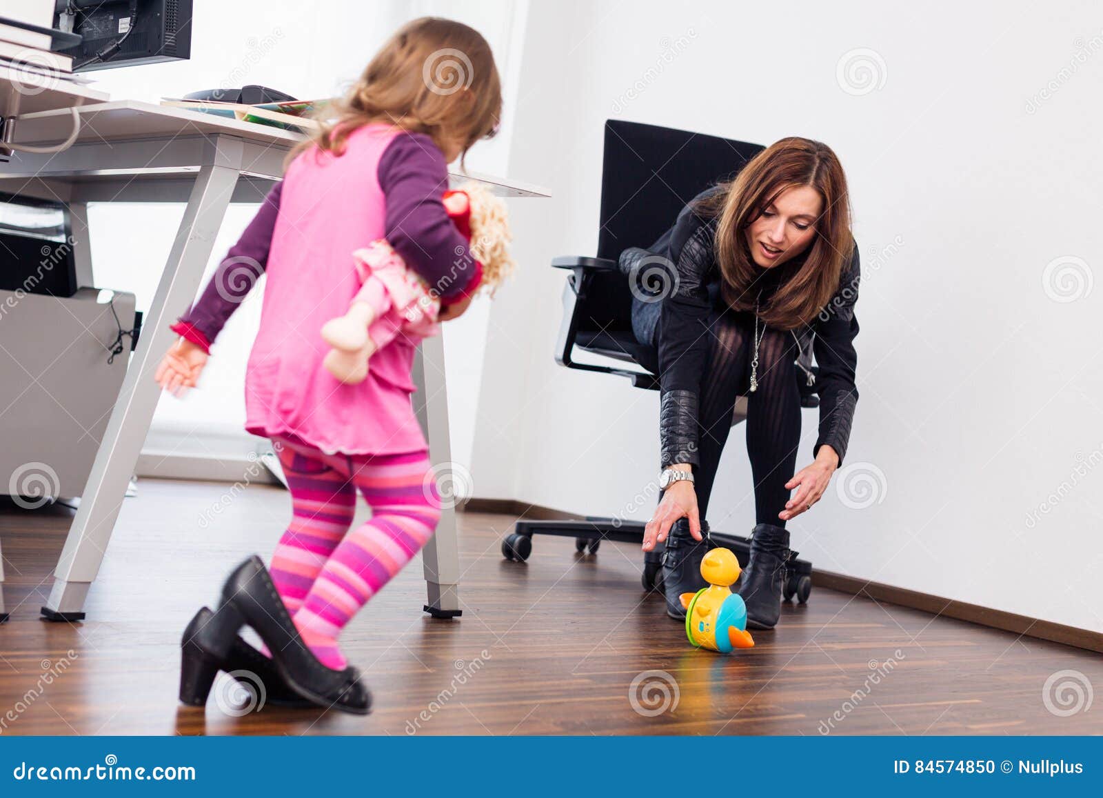 Working Mom and Daughter at the Office Stock Photo - Image of white ...