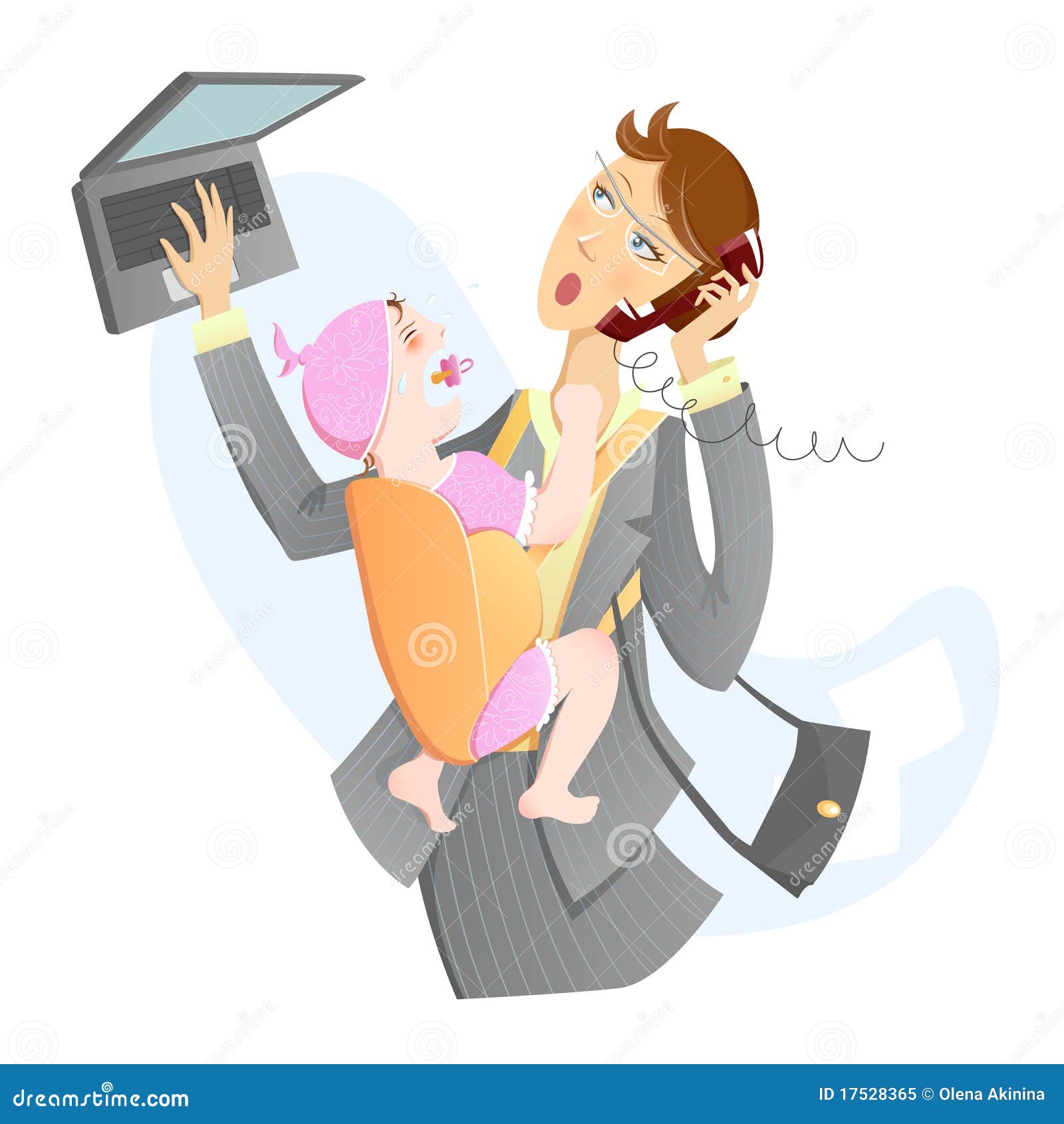 Working mother with a baby stock vector. Illustration of notebook ...