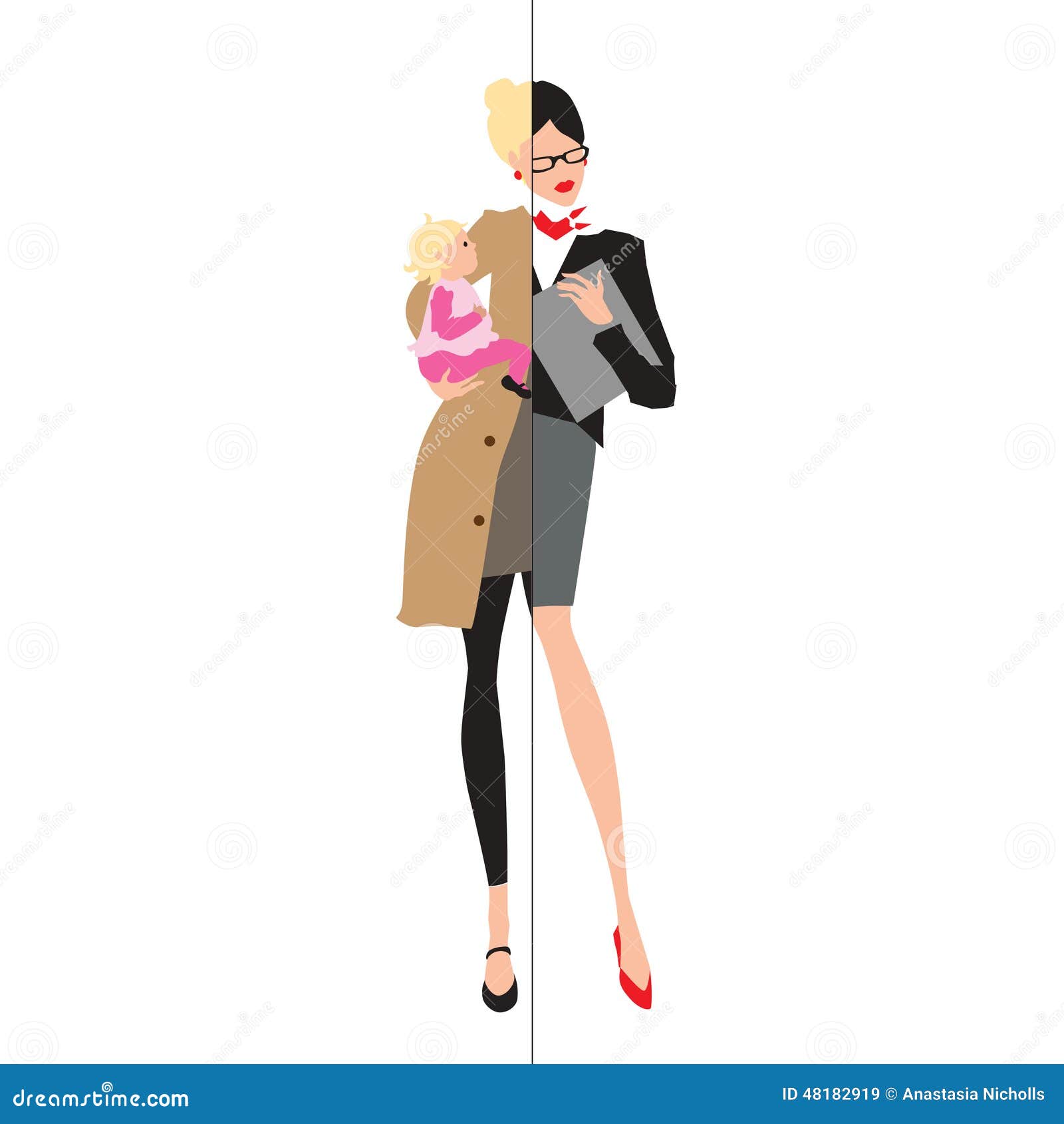 Working Mother and Baby. Vector. Stock Vector - Illustration of glasses ...