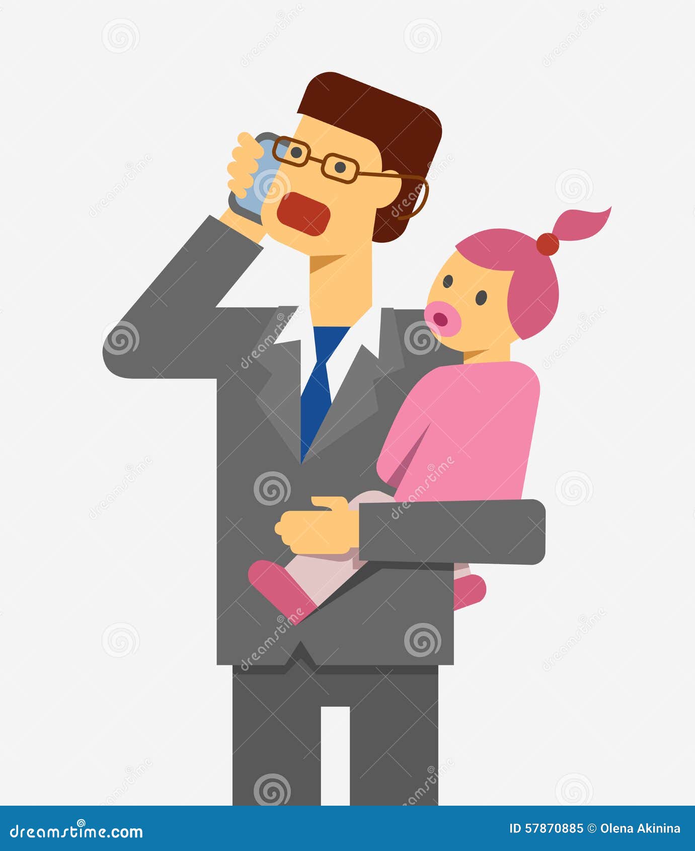 Working Mother Flat 2 Phone Stock Vector - Illustration of speak, child ...
