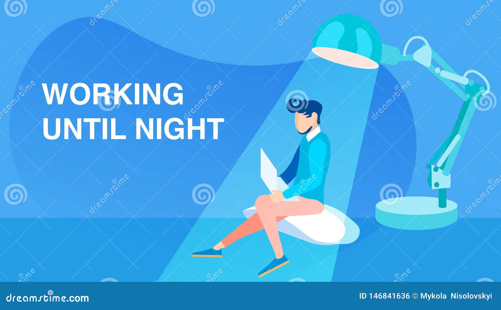 Working until Night Flat Vector Banner Concept Stock Vector ...