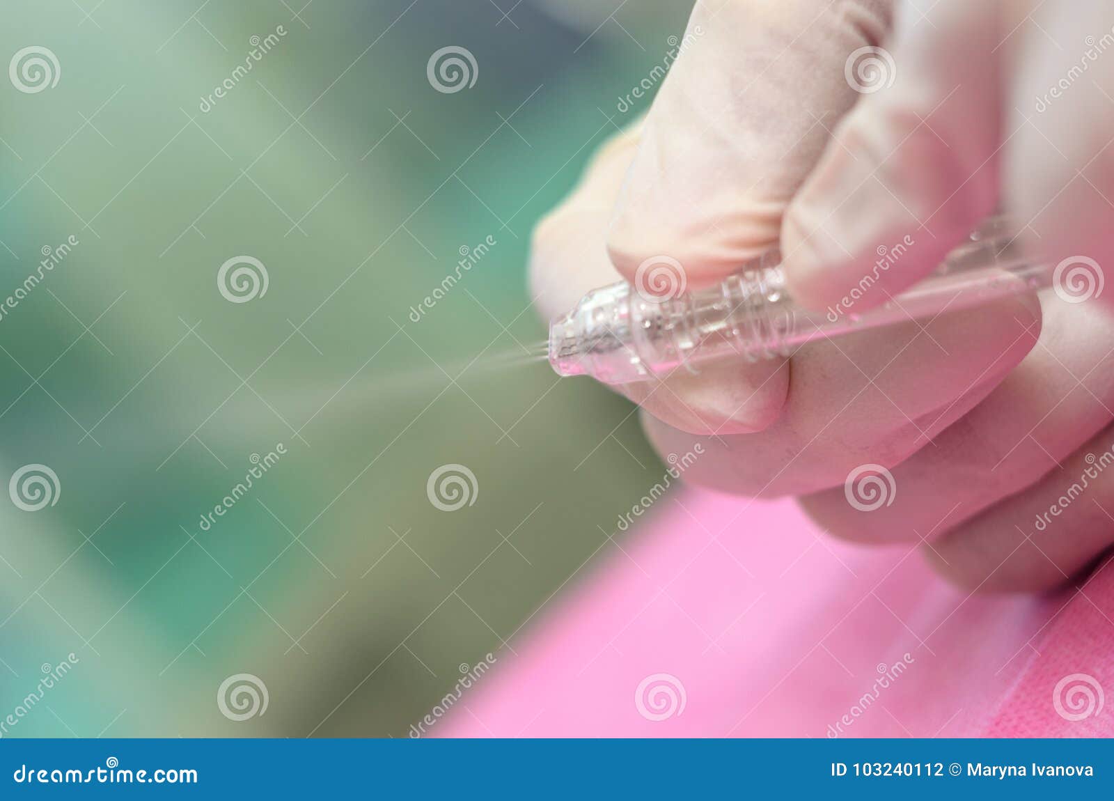 Working No Needle Mesotherapy Tool in Hand with Glove. Stock Photo ...