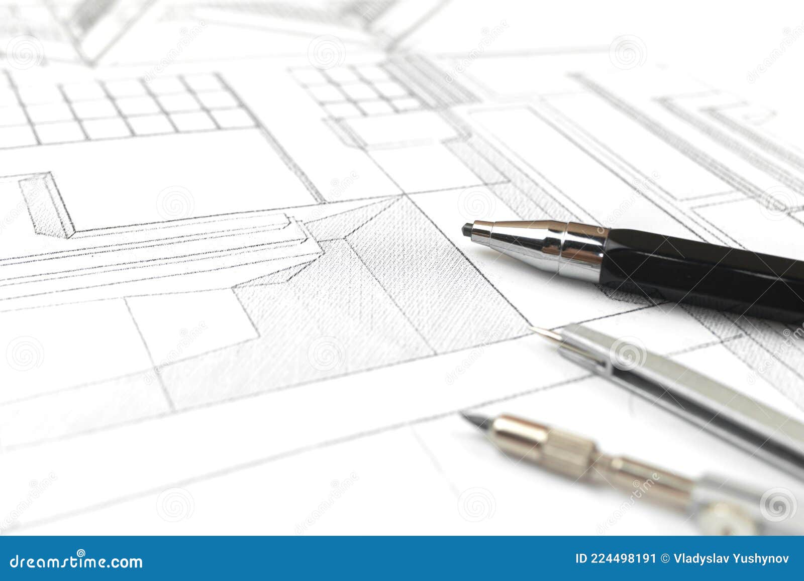 Working in Office with Blueprints, Workplace with Architectural Plan ...