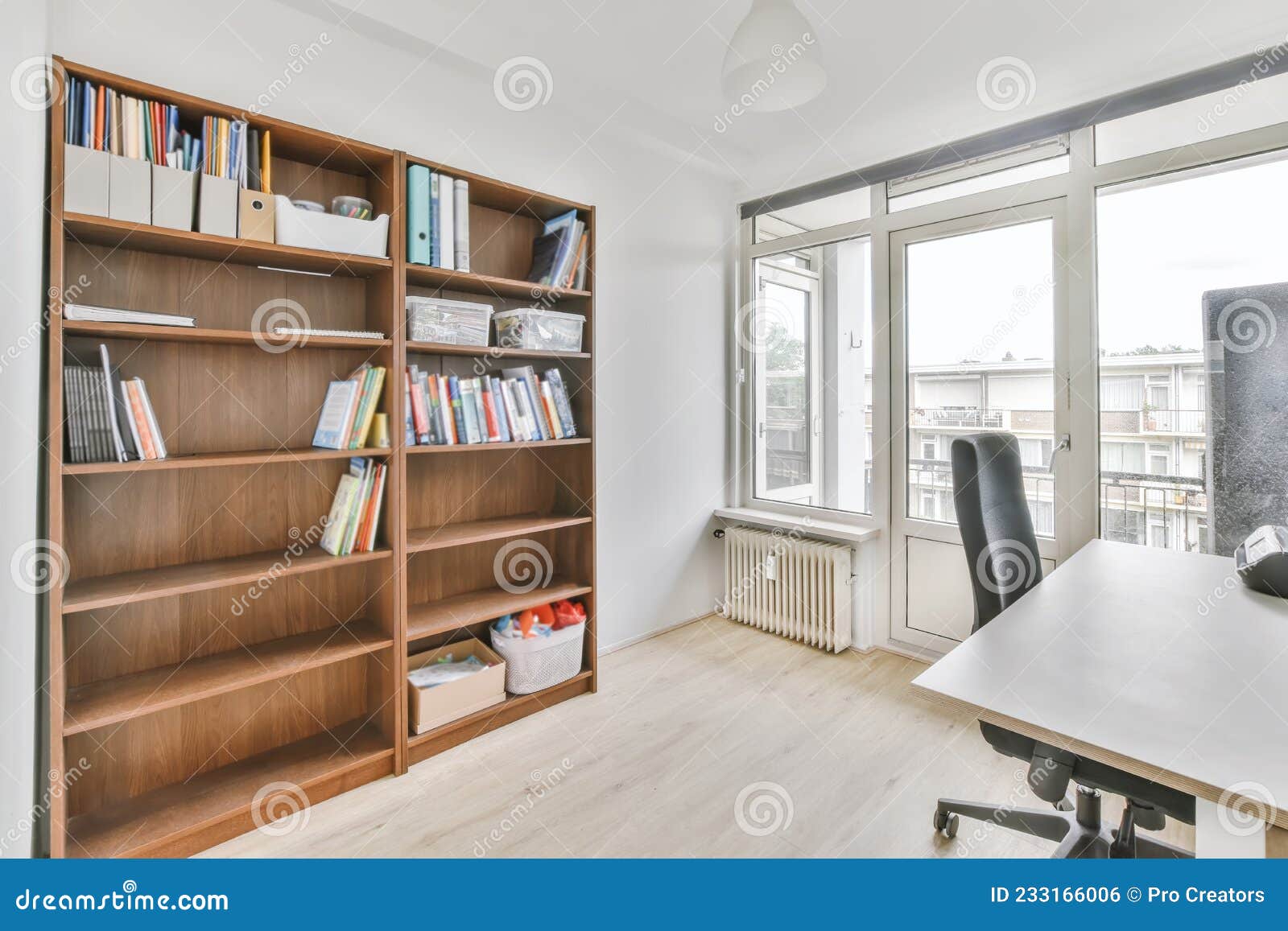 Working Office with Bookcase Stock Photo - Image of minimalist, home ...