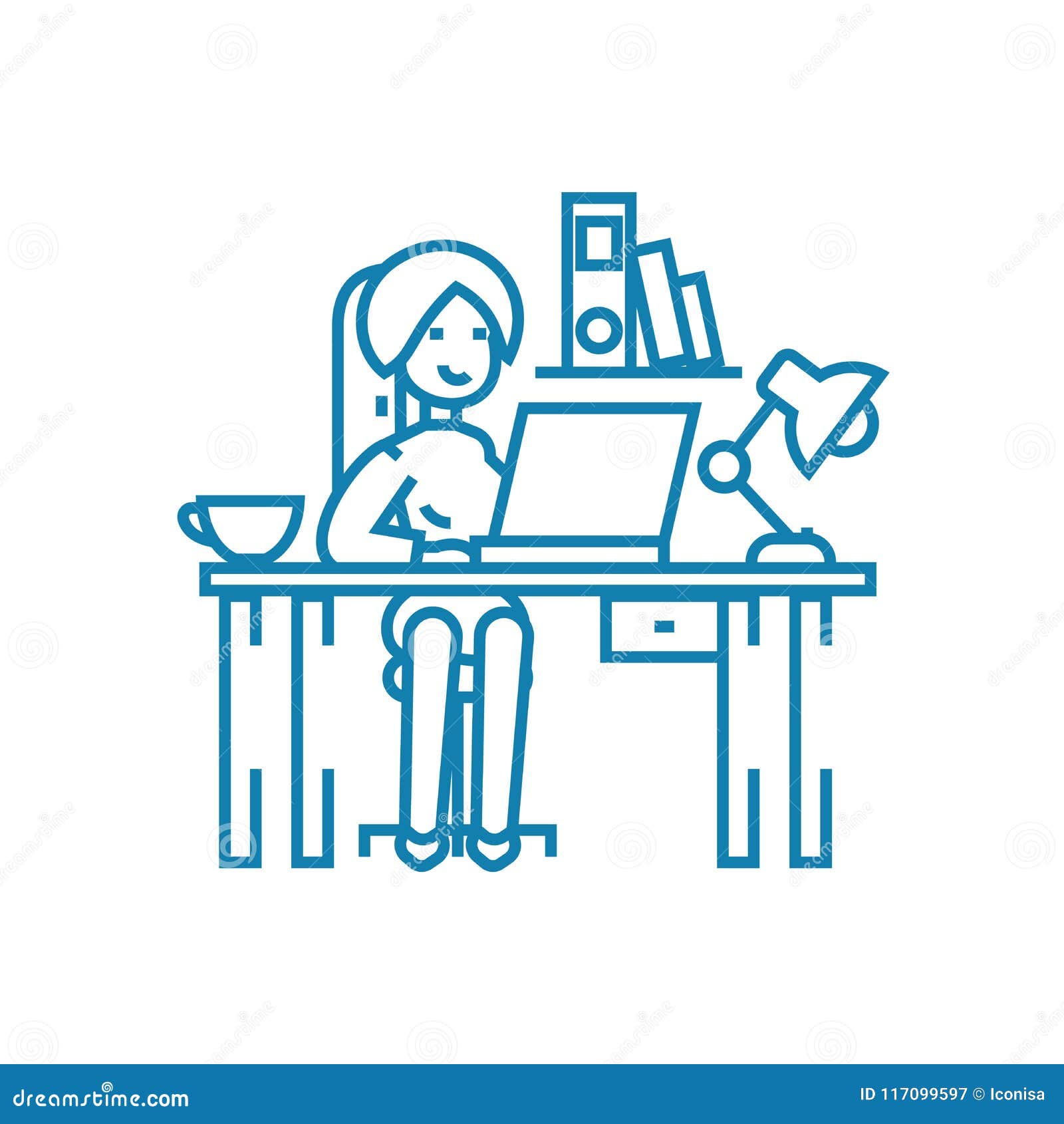 Working in the Office Linear Icon Concept. Working in the Office Line ...