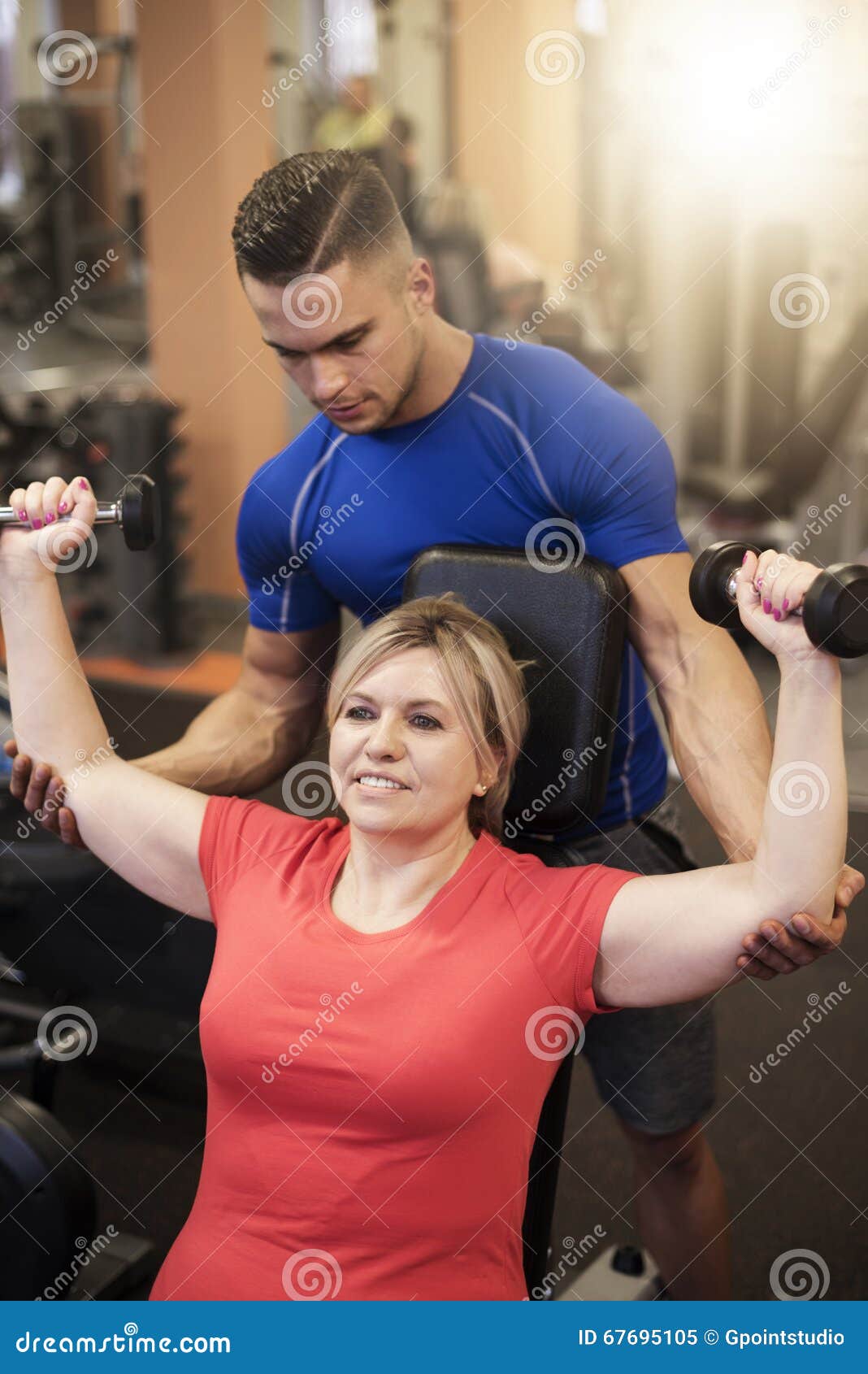 Working out with trainer stock image. Image of determination - 67695105