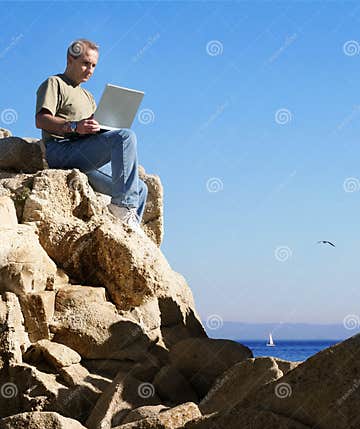 Working outdoor stock photo. Image of outside, male, computer - 392566