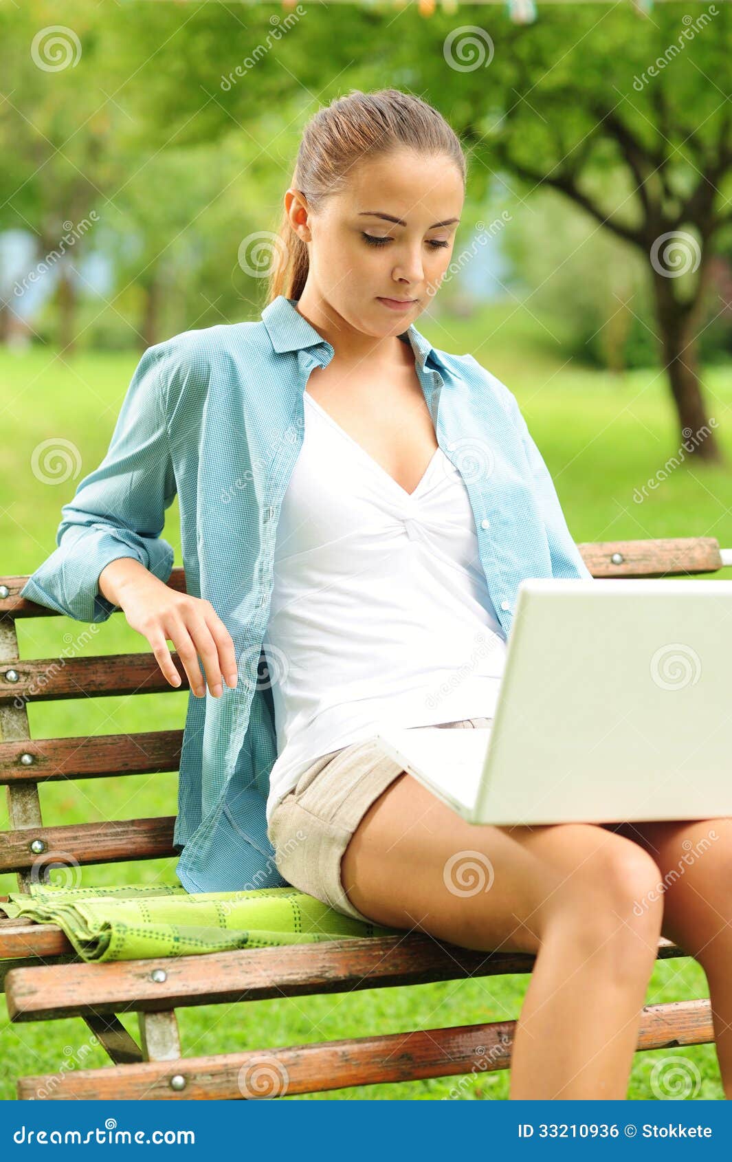 Working outdoors stock photo. Image of park, girl, copy - 33210936