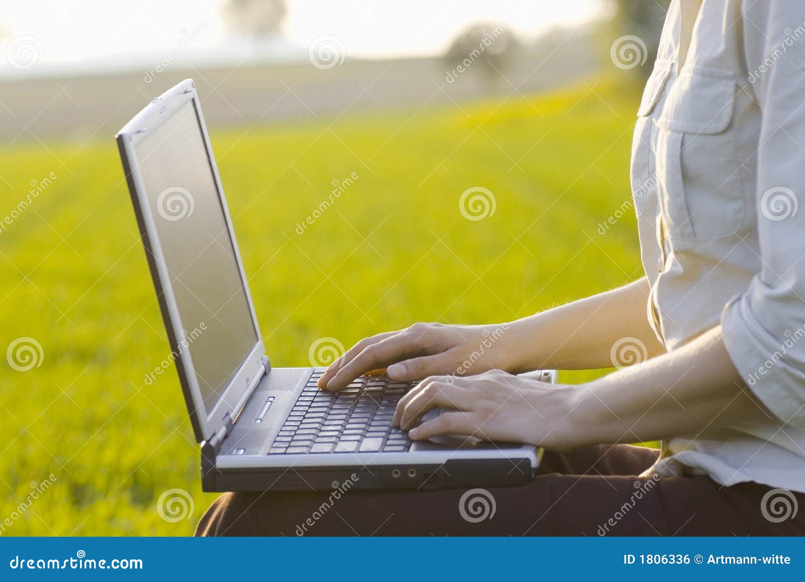 Working Outside with Laptop Stock Photo - Image of hand, notebook: 1806336