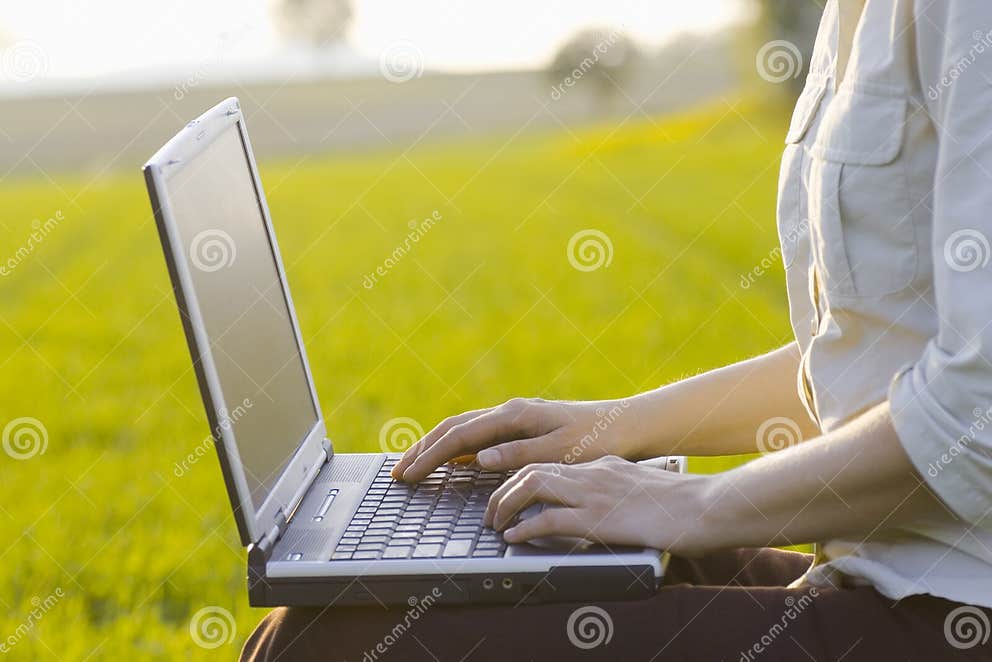 Working Outside with Laptop Stock Photo - Image of hand, notebook: 1806336